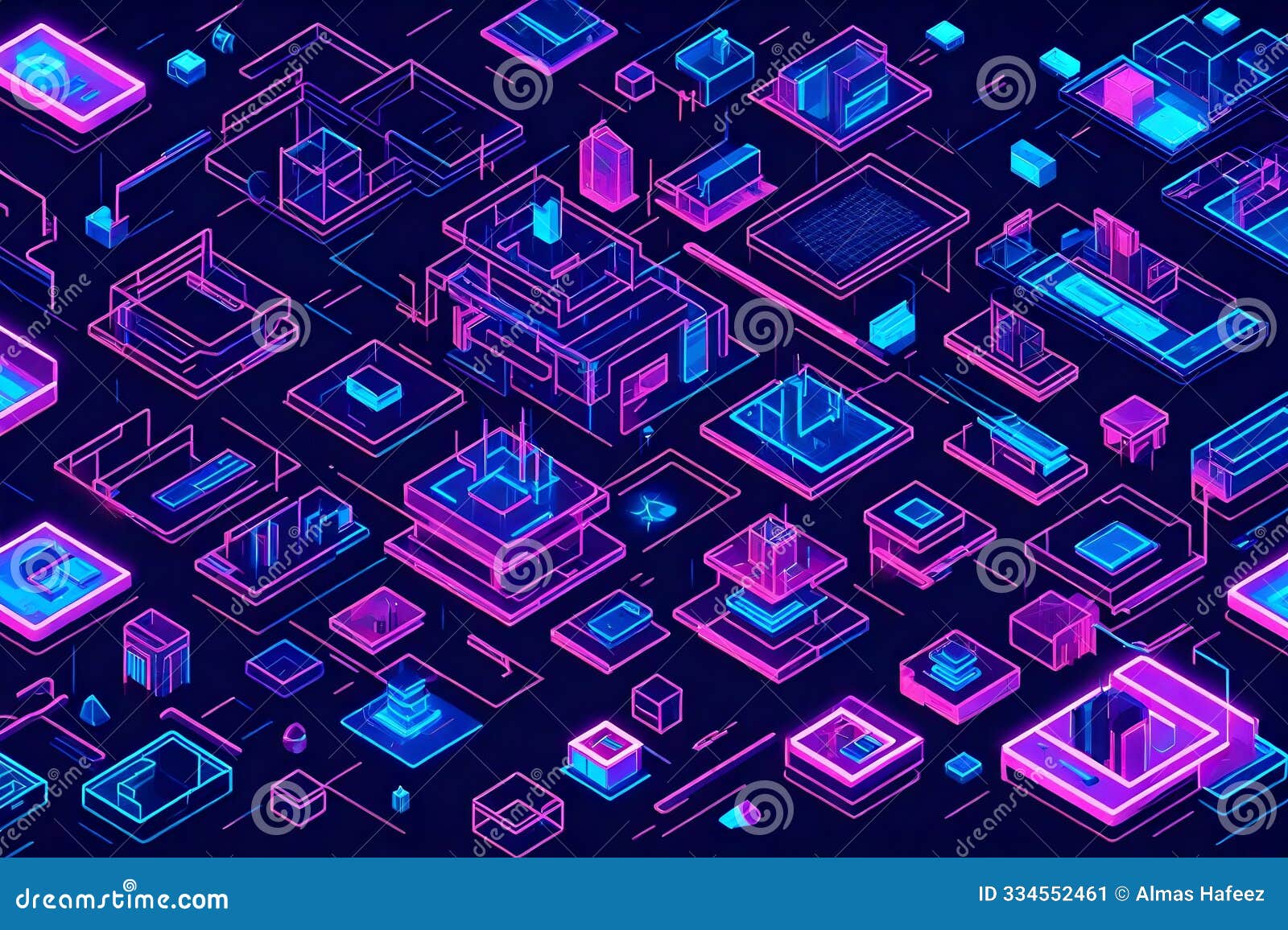 Isometric Illustration of Tech Elements on a Solid Blue Background with ...