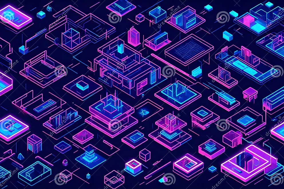Isometric Illustration of Tech Elements on a Solid Blue Background with ...