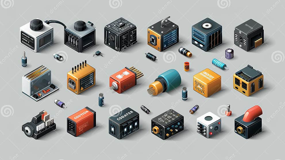 Isometric Illustration of Various Electronic Devices and Components ...