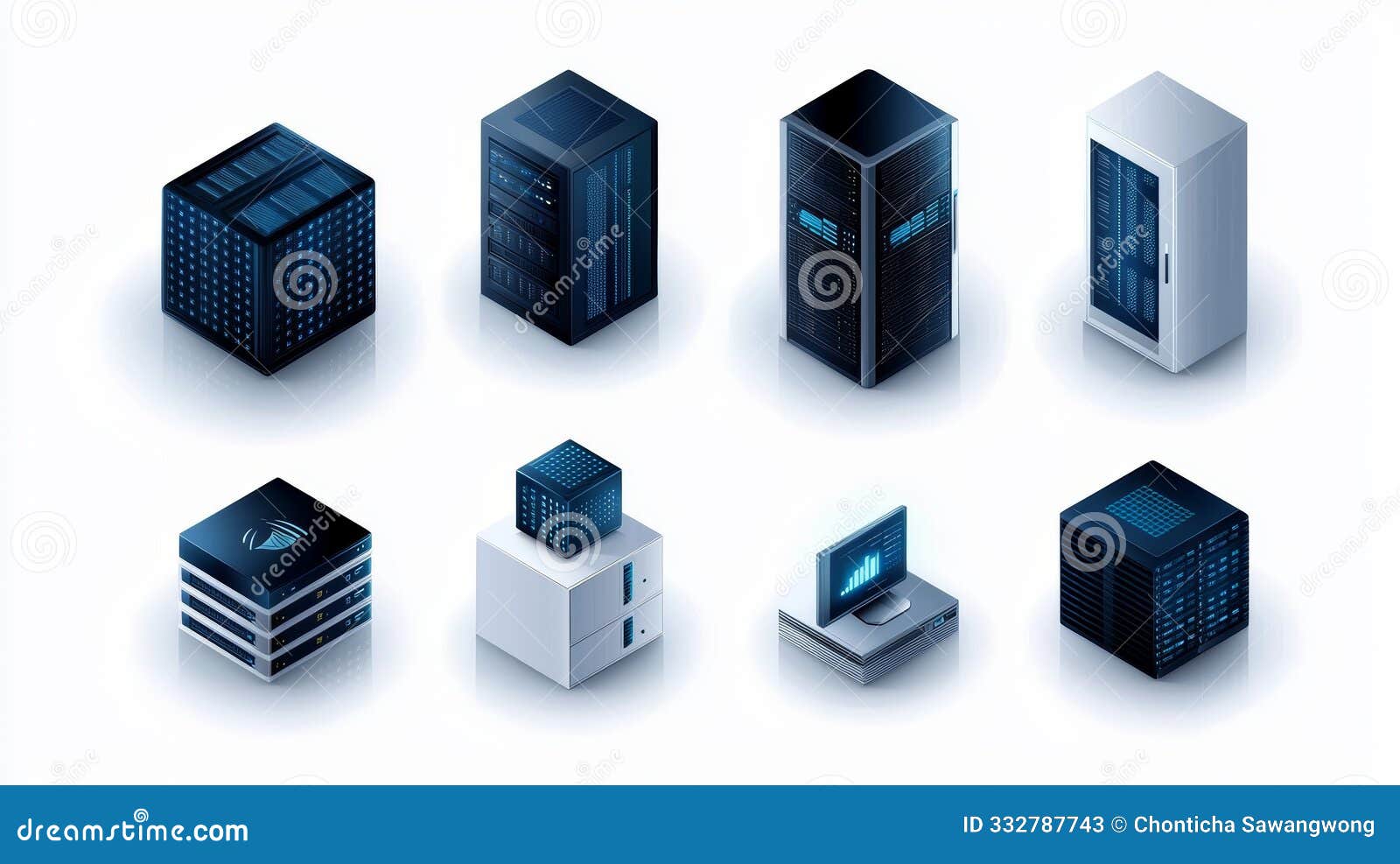 Isometric Illustration of Various Server Racks and Computer Equipment ...