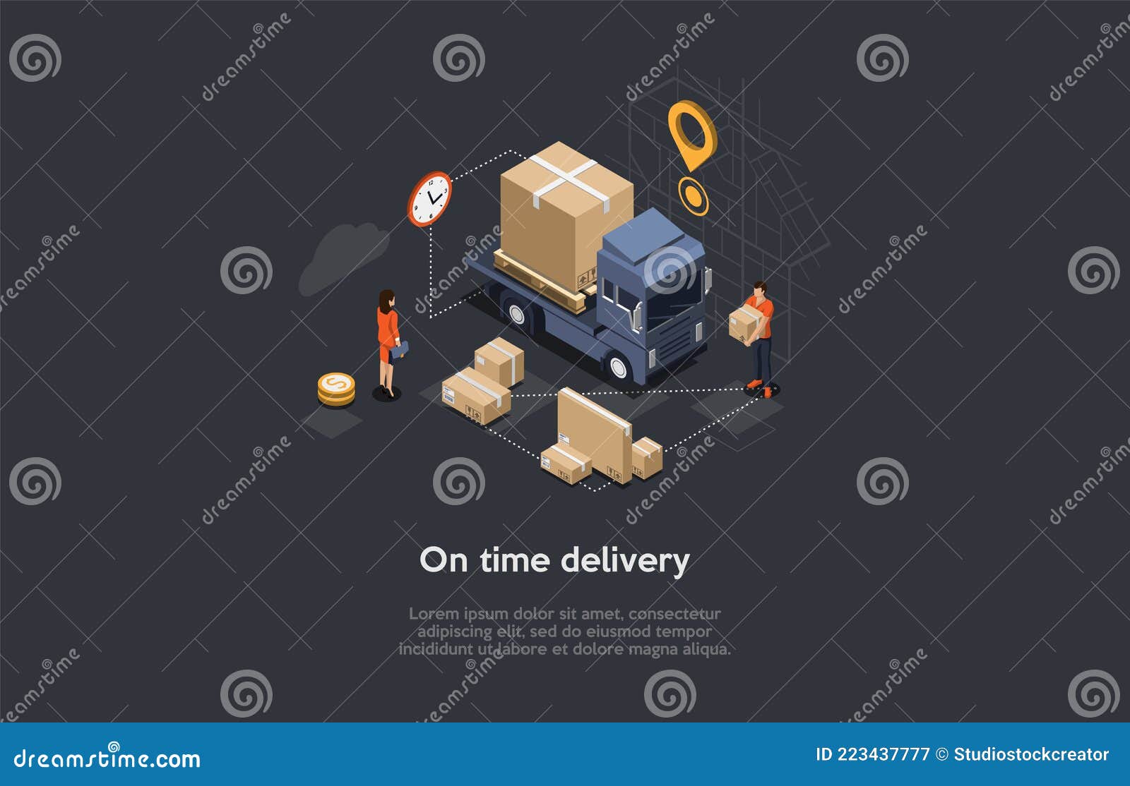 Isometric Illustration with Writing and Characters. Vector Composition ...