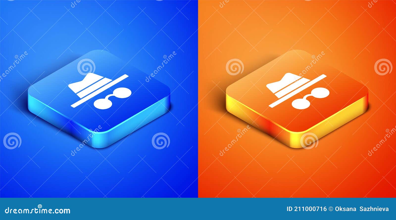 Isometric Incognito Mode Icon Isolated on Blue and Orange Background ...