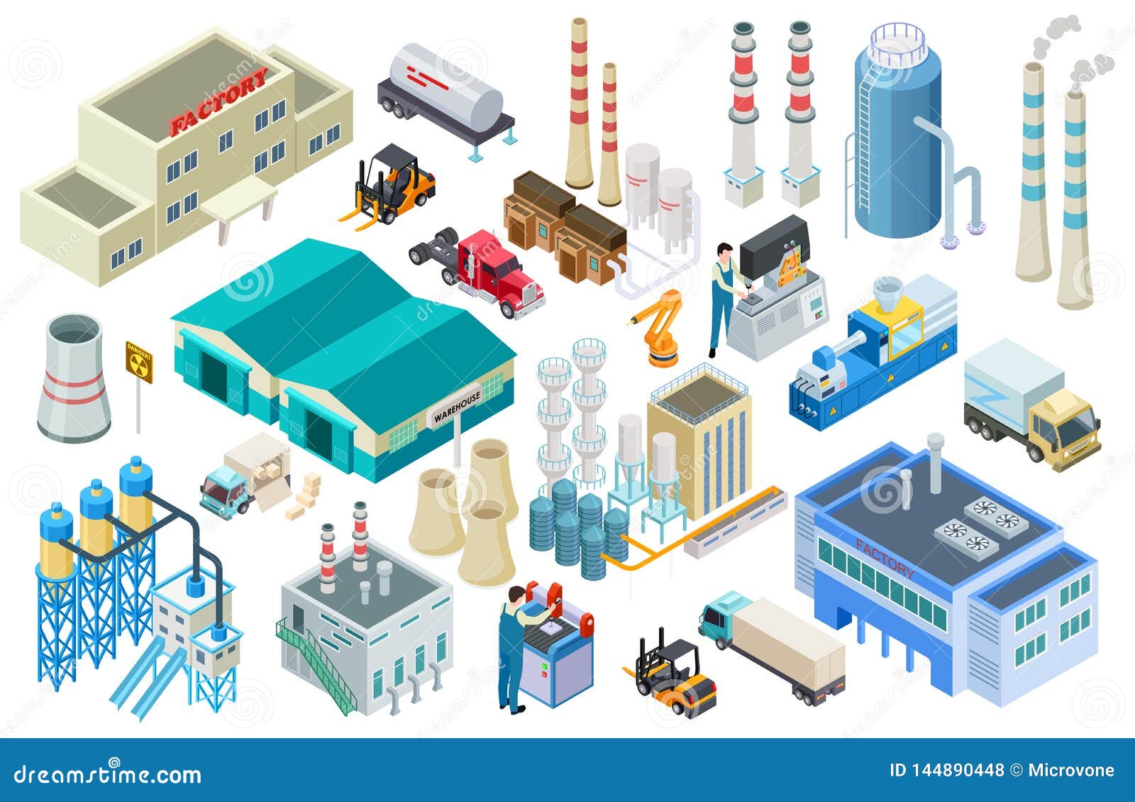 Isometric Industrial Buildings, Workers, Delivery Trucks, Factory and ... Isometric Industrial Buildings, Workers, Delivery Trucks, Factory and ...