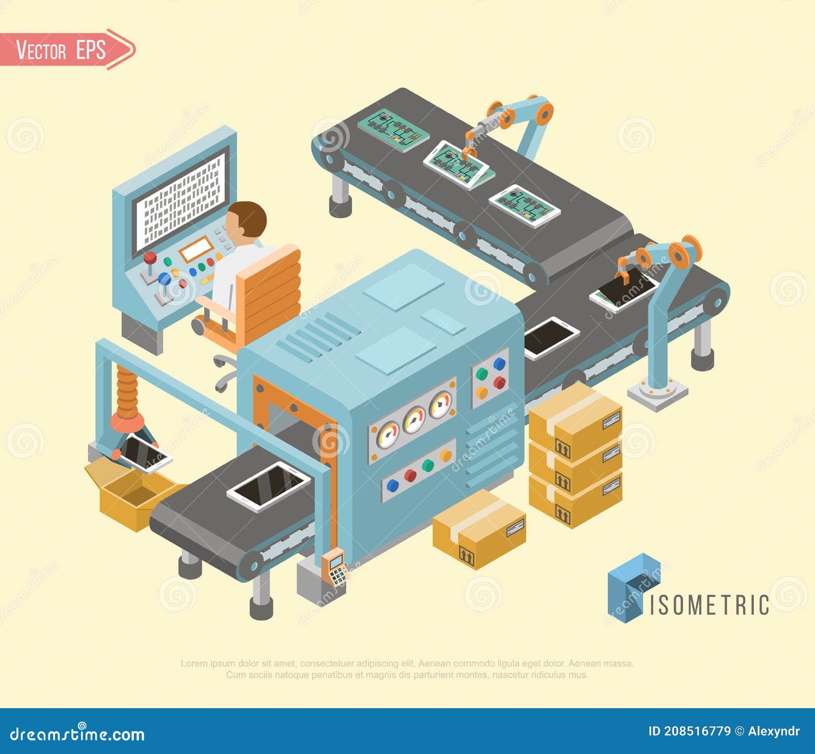 Isometric Industrial Factory Horizontal Banners with Automated Lines of ...