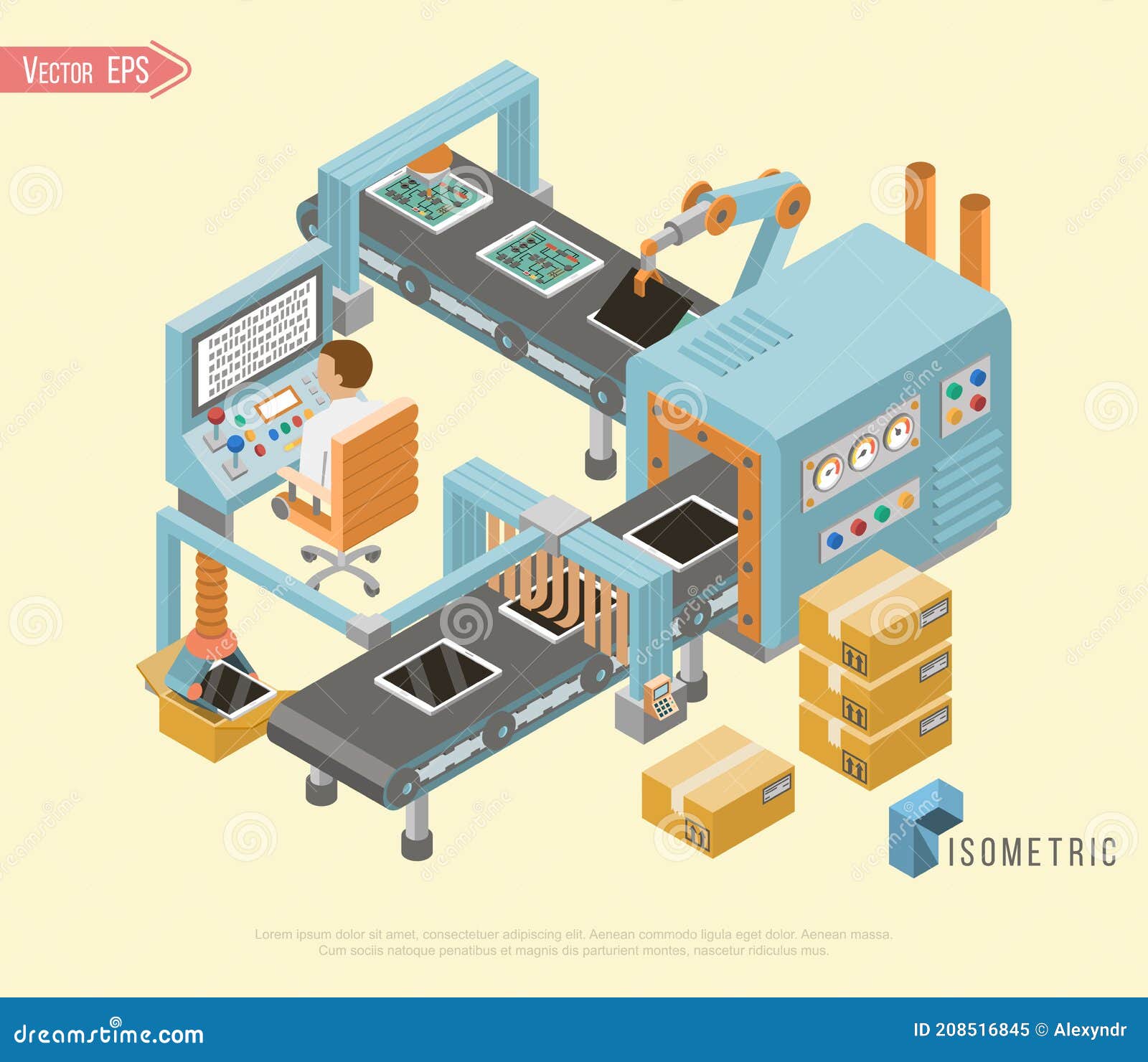 Isometric Industrial Factory Horizontal Banners with Automated Lines of ...