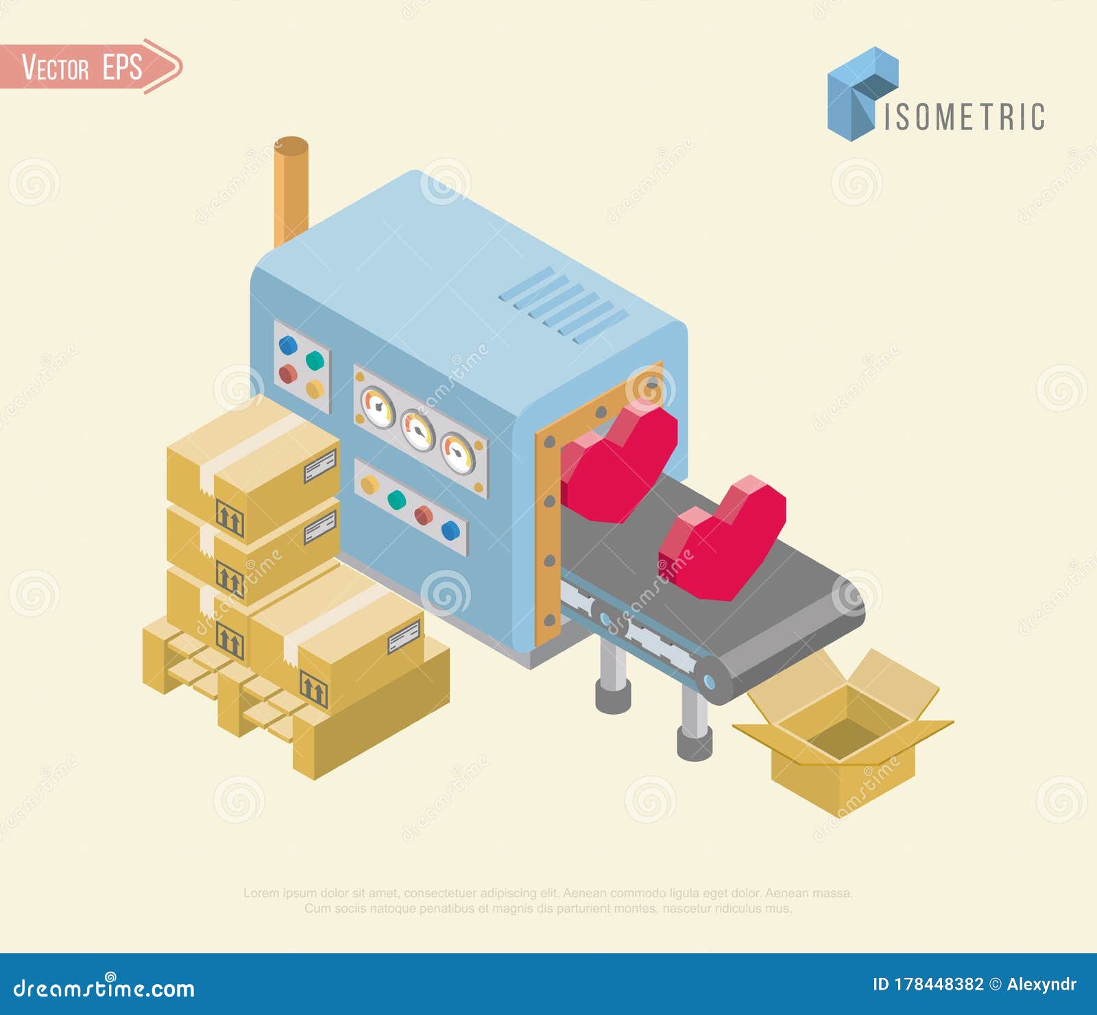 Isometric Industrial Production Line Packaging Hearts. Isometric ...