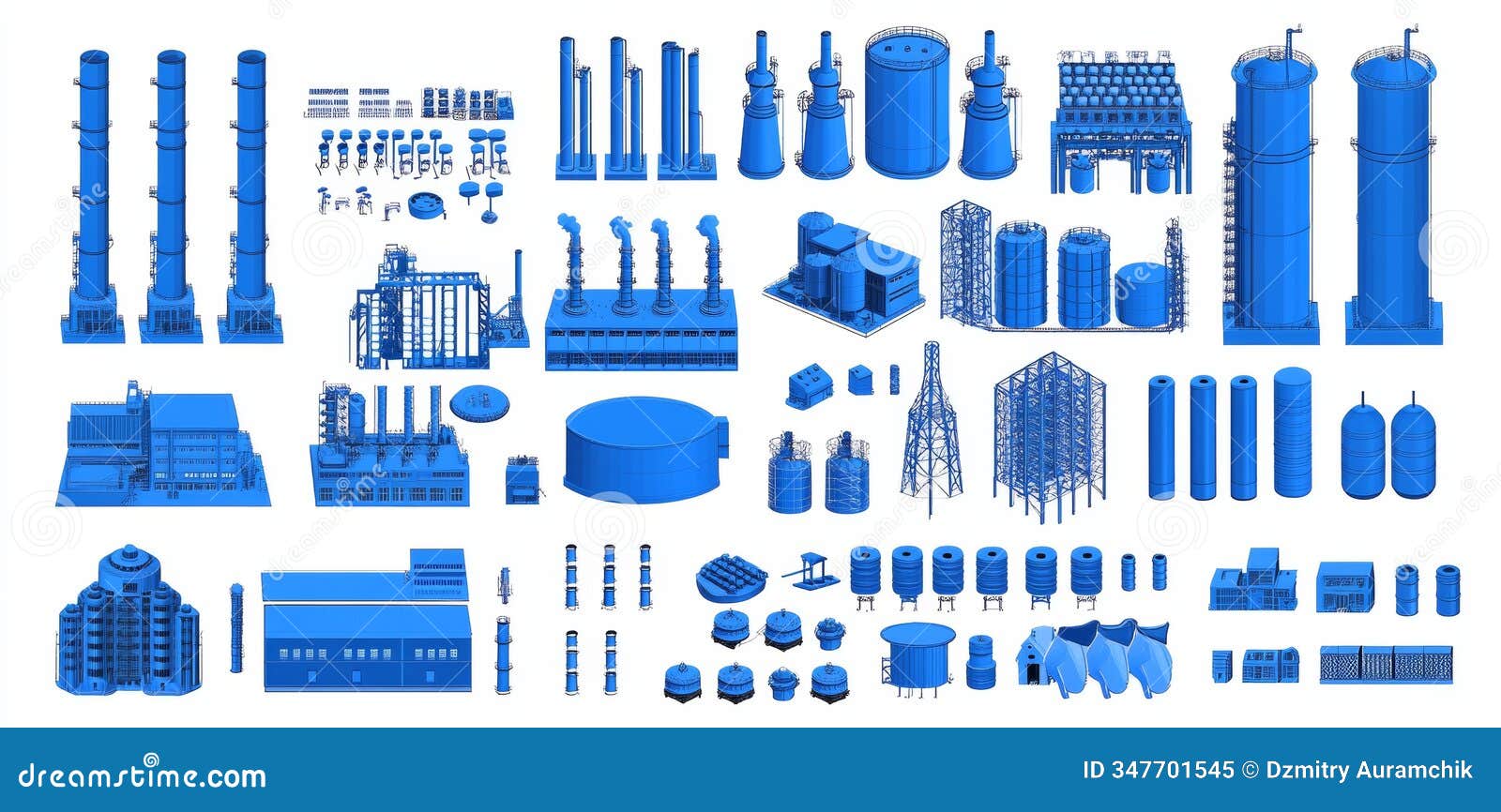 Isometric Industrial Structures Including Factories, Warehouses, and ...