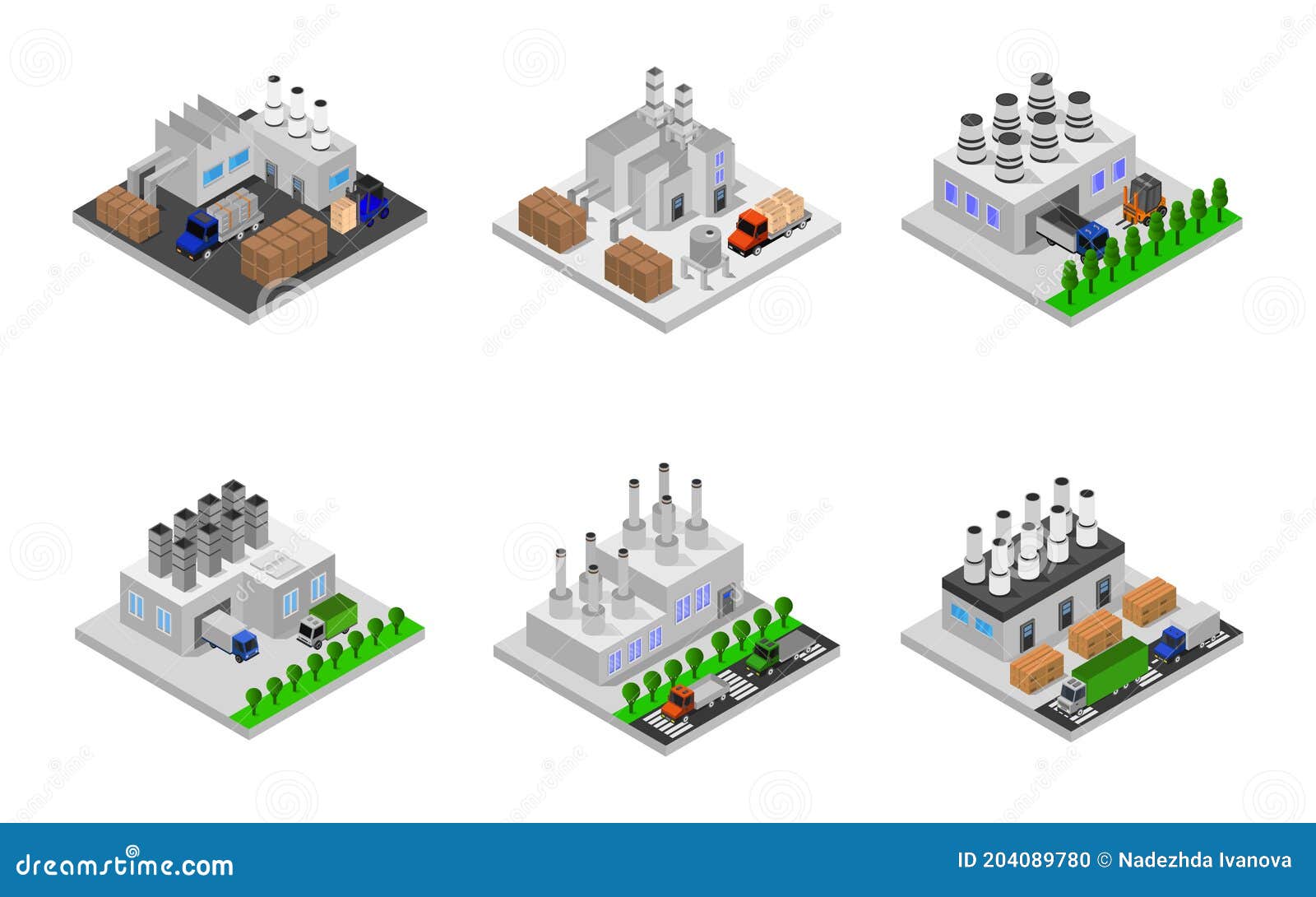 Isometric Industry Set on White Background Vector Illustration Stock ...