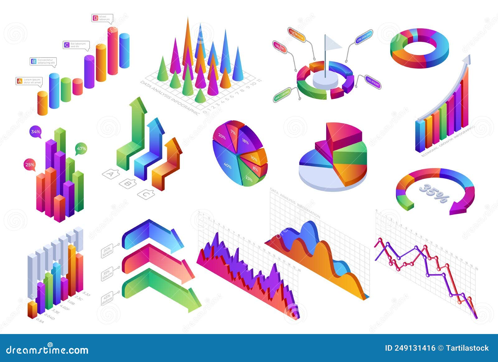 Isometric Infographic. 3D Diagrams, Graphs, Progress Bars and Charts ...
