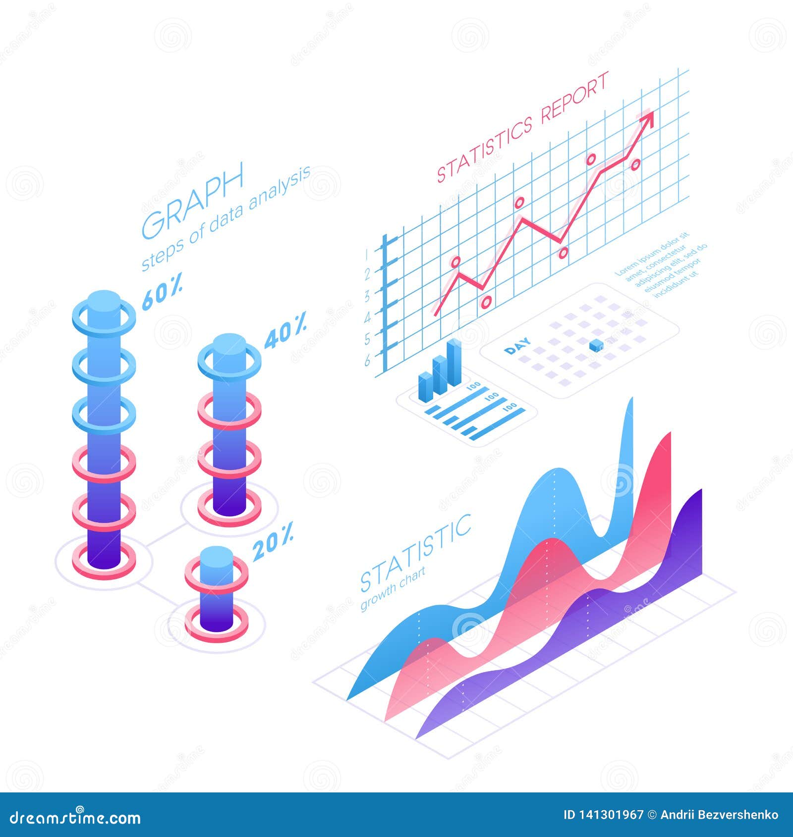 Isometric Infographic Elements with Charts, Statistics, Data ... Isometric Infographic Elements with Charts, Statistics, Data ...