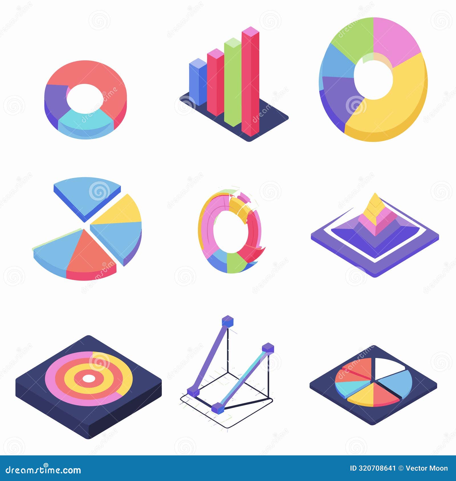 Isometric Infographic Elements, Colorful 3D Pie Charts, Bar Graphs ... Isometric Infographic Elements, Colorful 3D Pie Charts, Bar Graphs ...