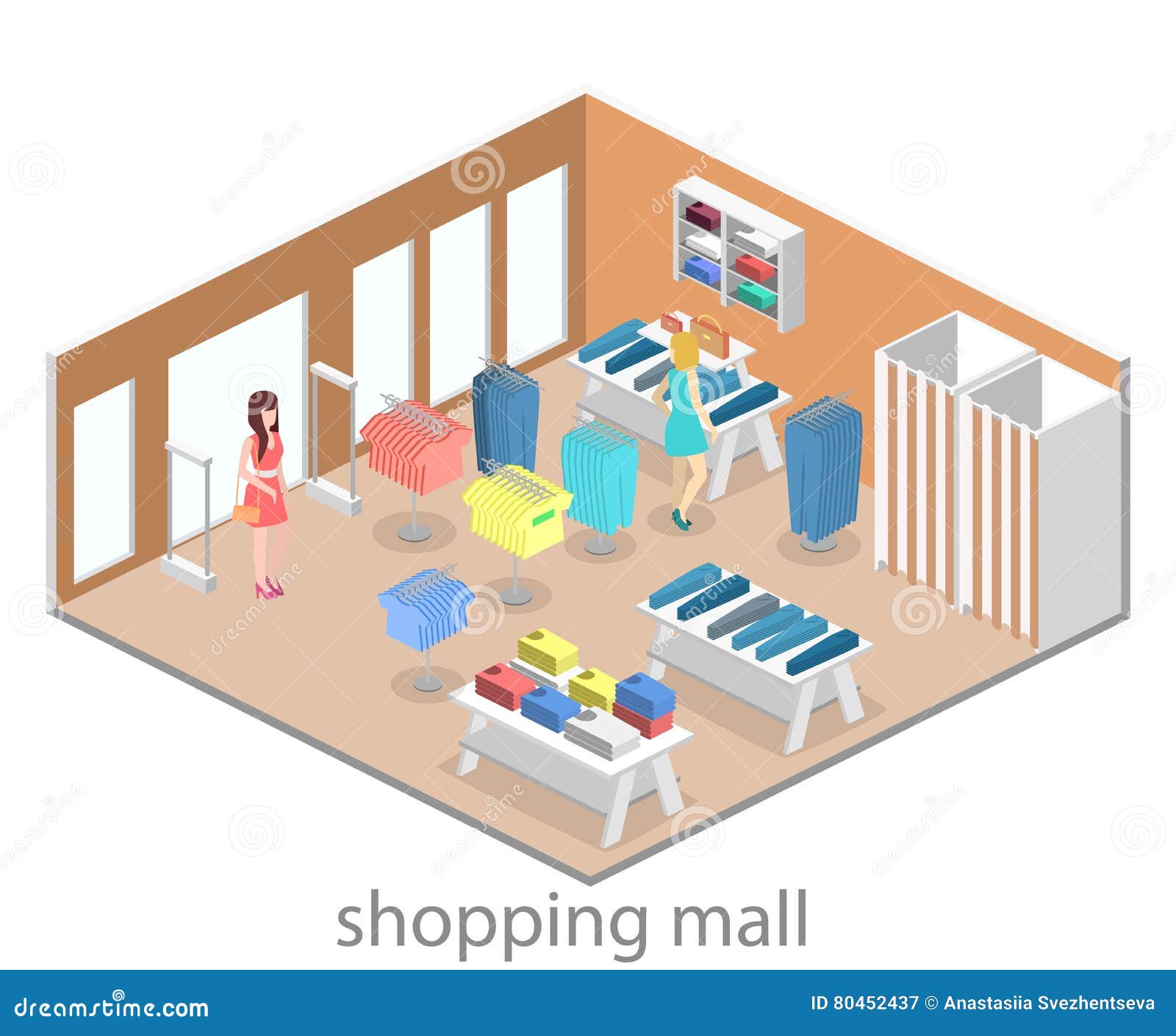 Isometric Infographic Flat 3D Interior of Clothing Store Inside. Stock ...