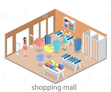 Isometric Infographic Flat 3D Interior of Clothing Store Inside. Stock ...