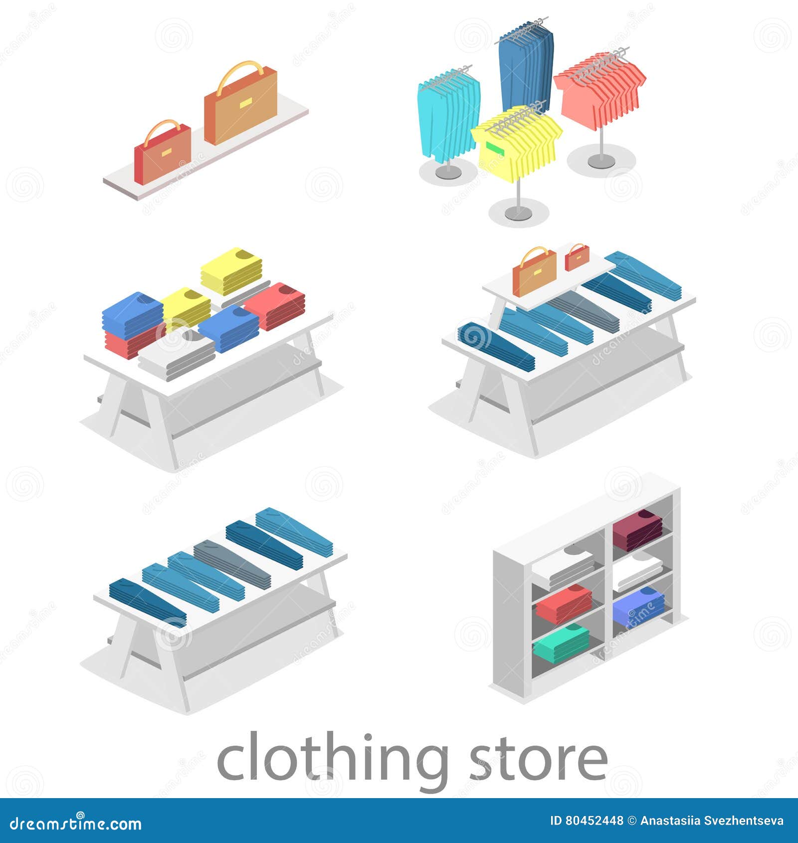 Isometric Infographic Flat 3D Interior of Clothing Store Inside. Stock ...