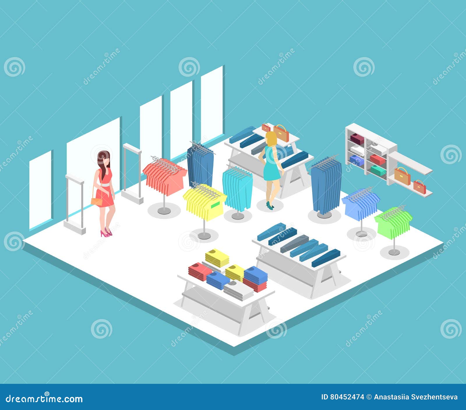 Isometric Infographic Flat 3D Interior of Clothing Store Inside. Stock ...
