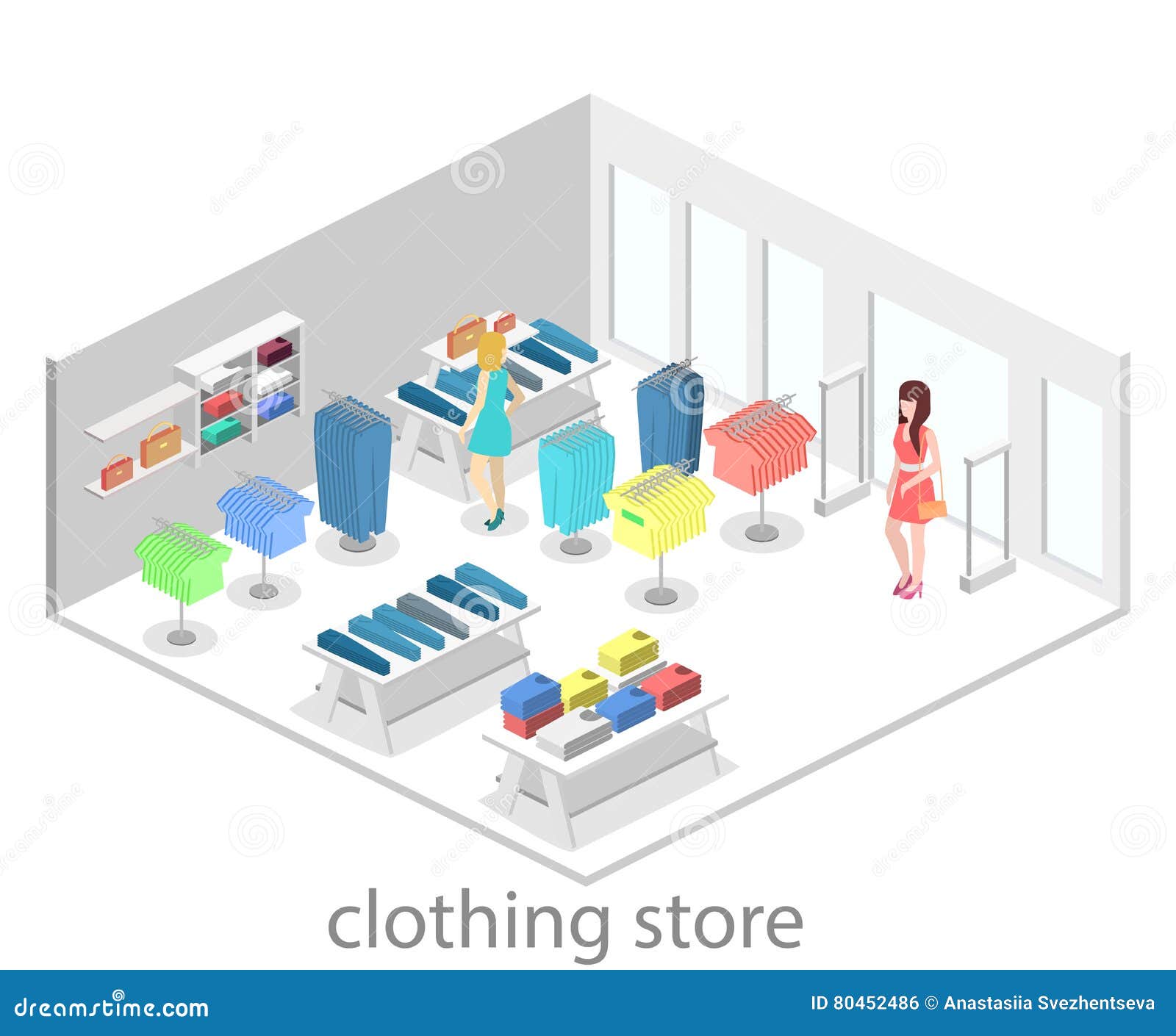 Isometric Infographic Flat 3D Interior of Clothing Store Inside. Stock ...