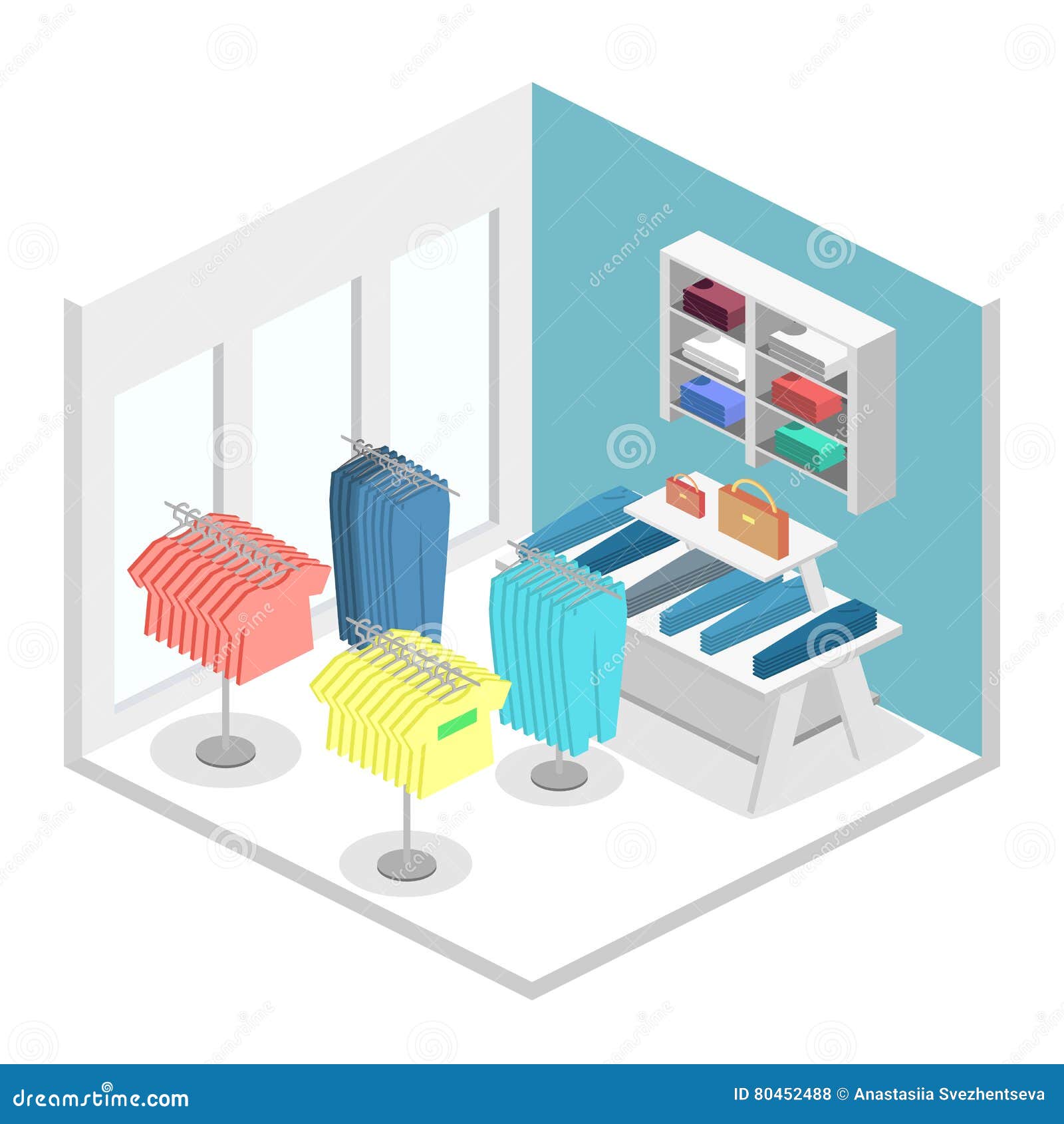 Isometric Infographic Flat 3D Interior of Clothing Store Inside. Stock ...