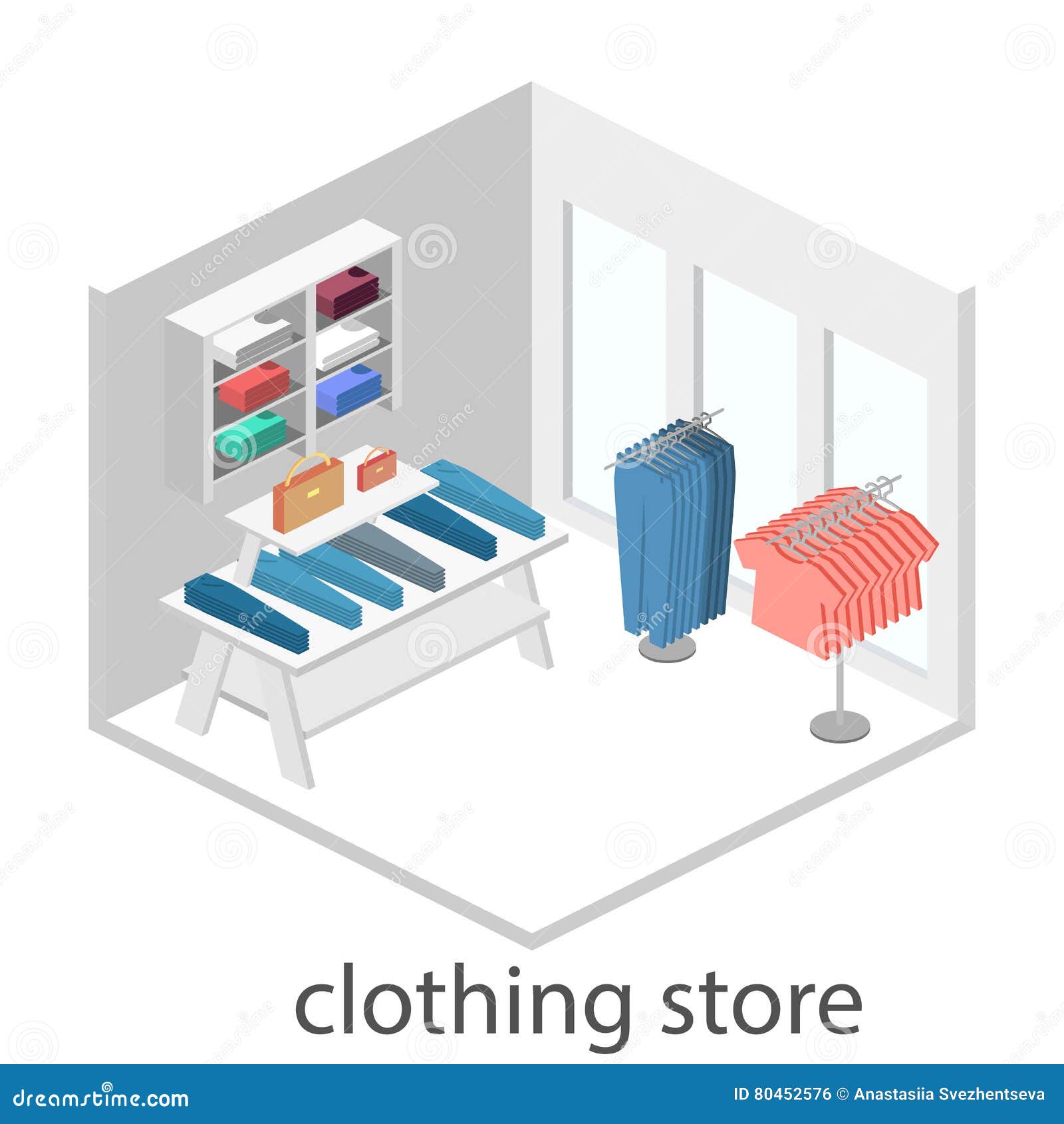 Isometric Infographic Flat 3D Interior of Clothing Store Inside. Stock ...