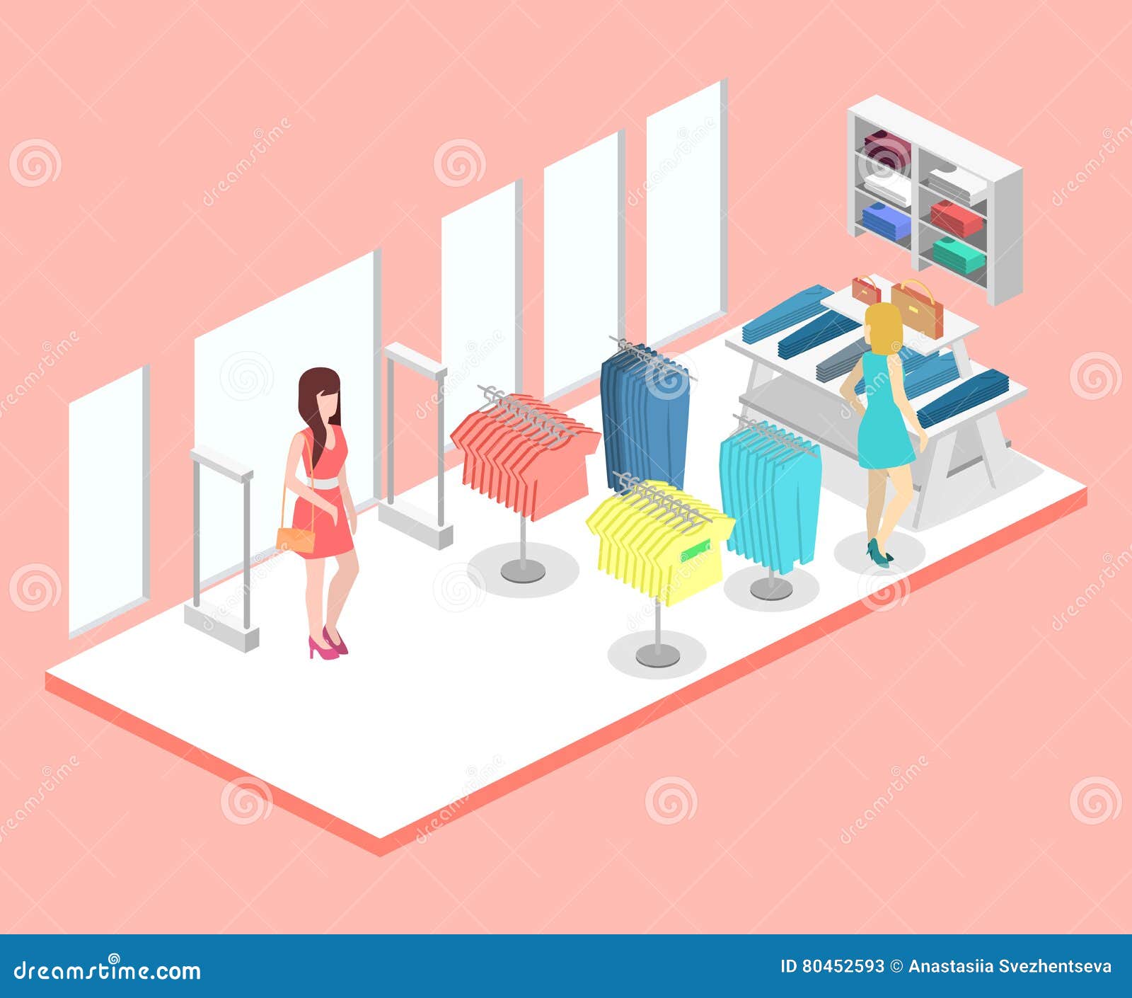 Isometric Infographic Flat 3D Interior of Clothing Store Inside. Stock ...
