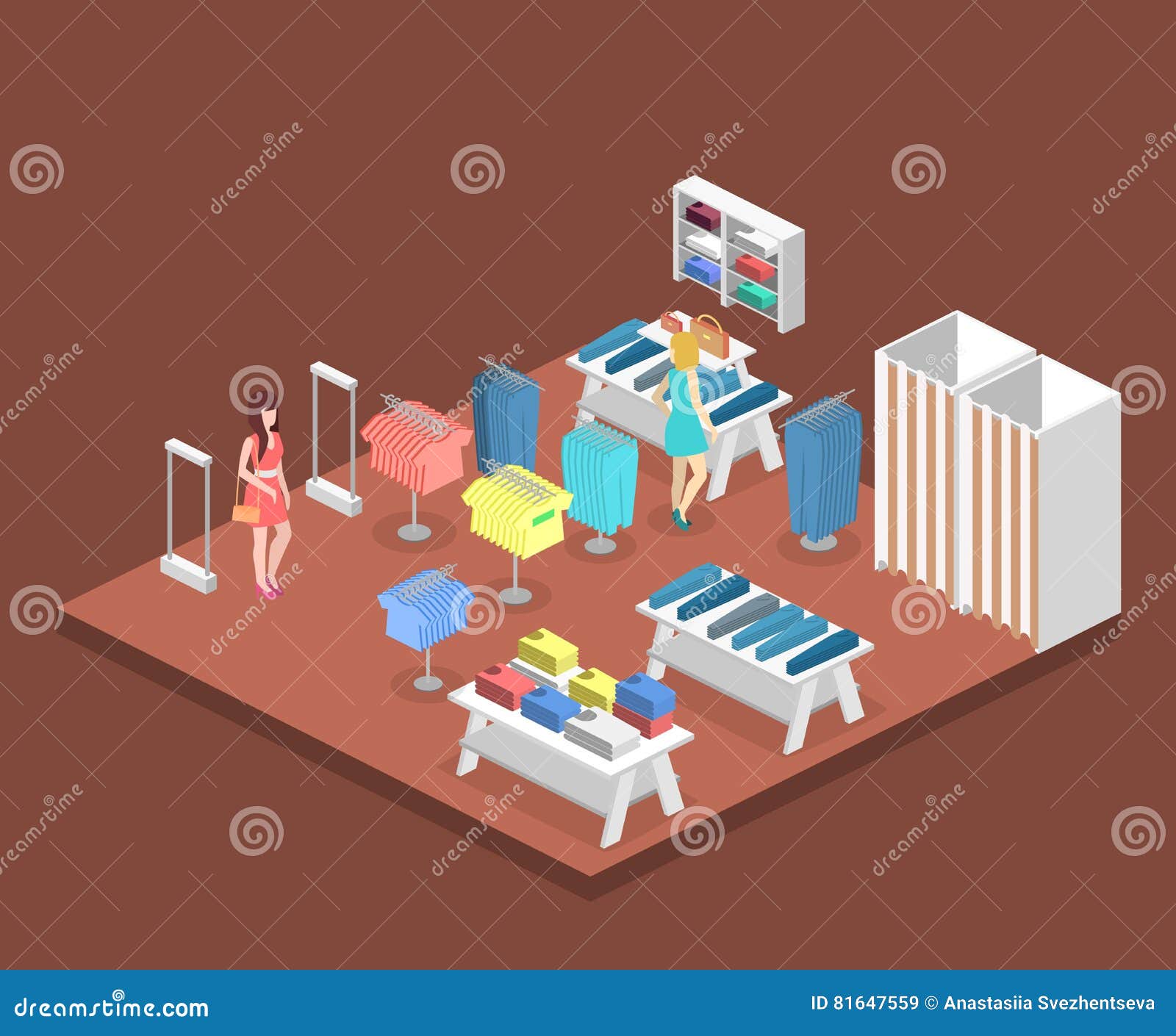 Isometric Infographic Flat 3D Interior of Clothing Store Inside. Stock ...