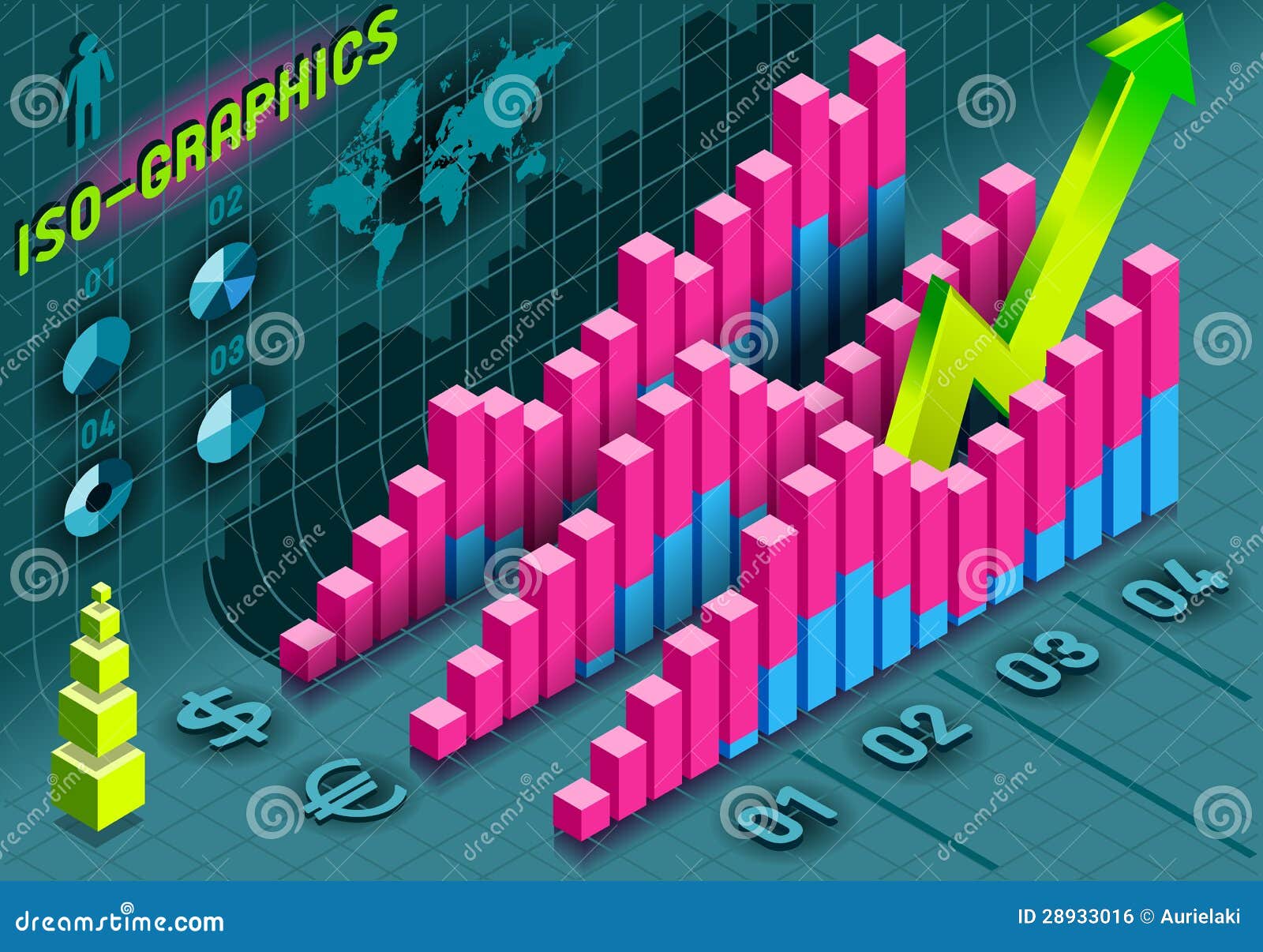 Isometric Infographic Histogram Set Elements in Various Colors Stock ...