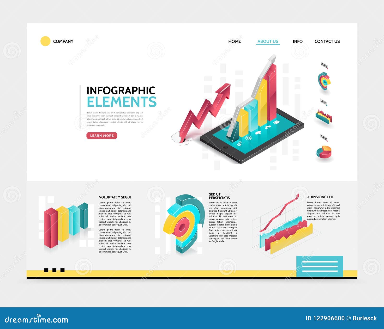 Isometric Infographic Landing Page Template Stock Vector - Illustration ...