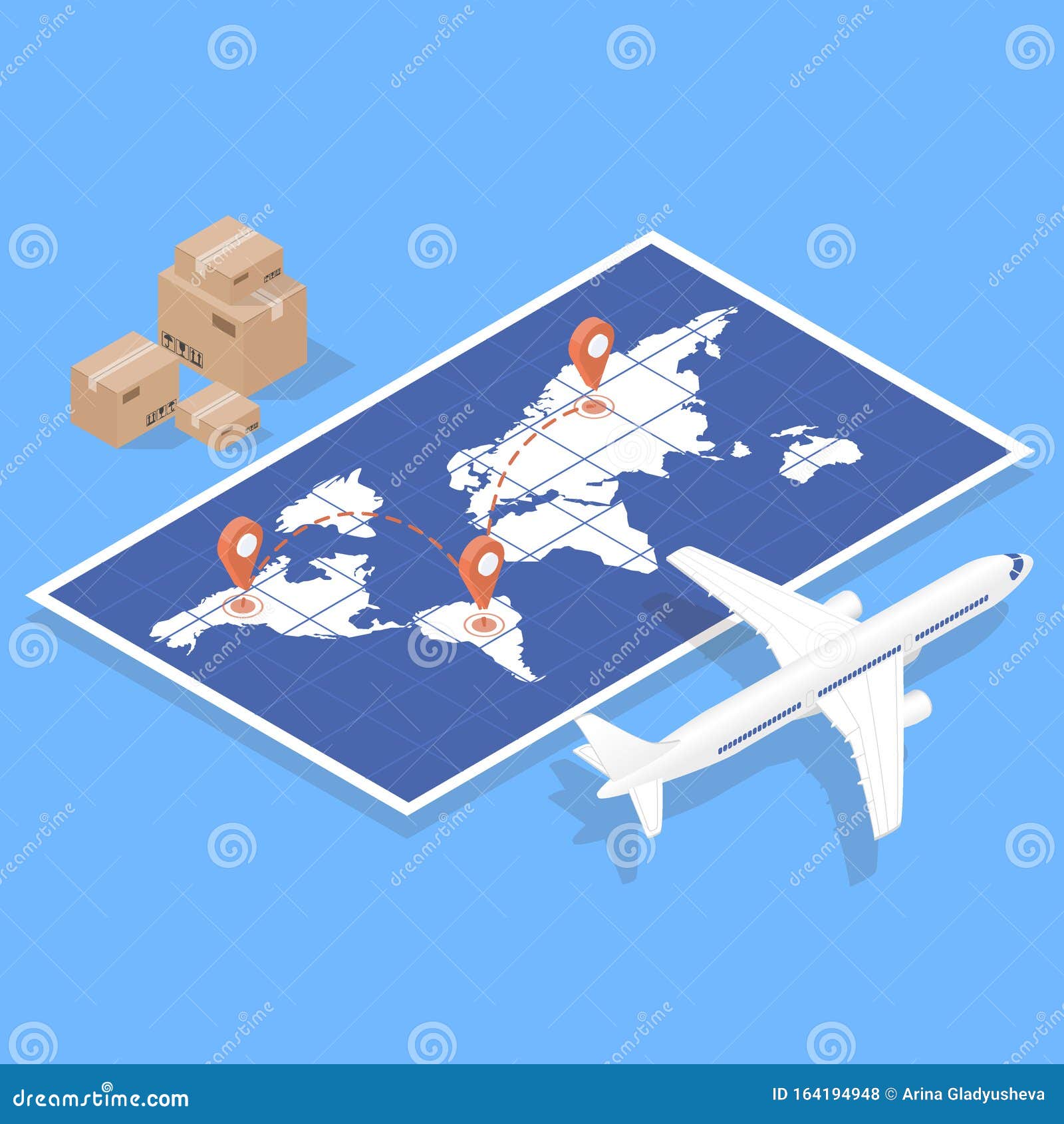 Isometric Infographic Vector Illustration with Plane on the Map. Order ...