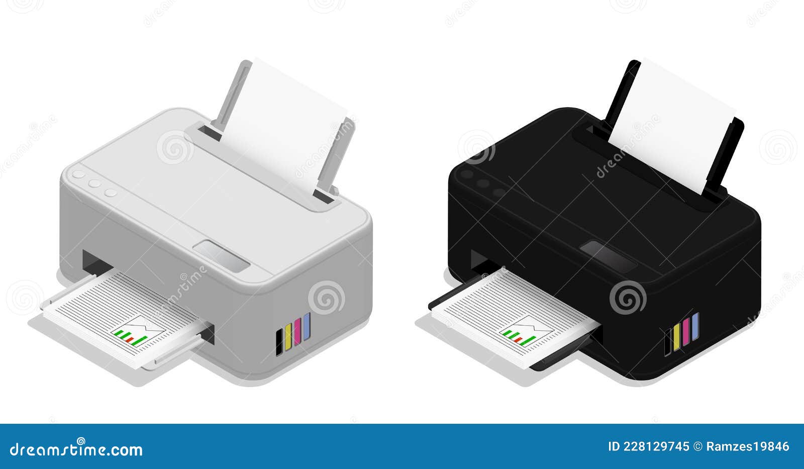 Isometric Inkjet Printer. Printing Documents In Office Using Copiers ...