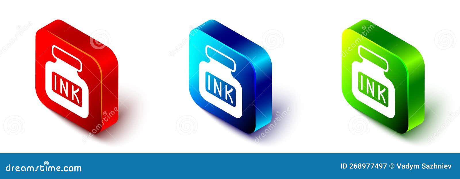 Isometric Inkwell Icon Isolated on White Background. Red, Blue and ...