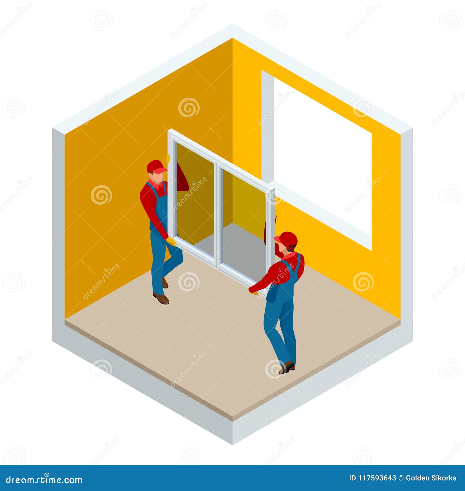 Isometric Installation of Windows in the House or Apartment Concept ...