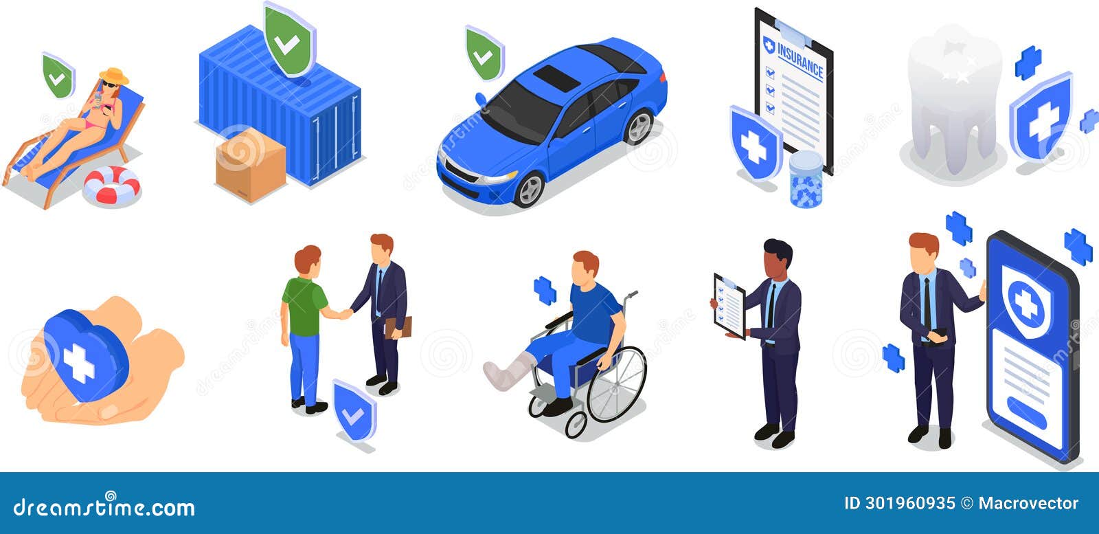Isometric Insurance Service Infographic Flowchart Cartoon Vector ...