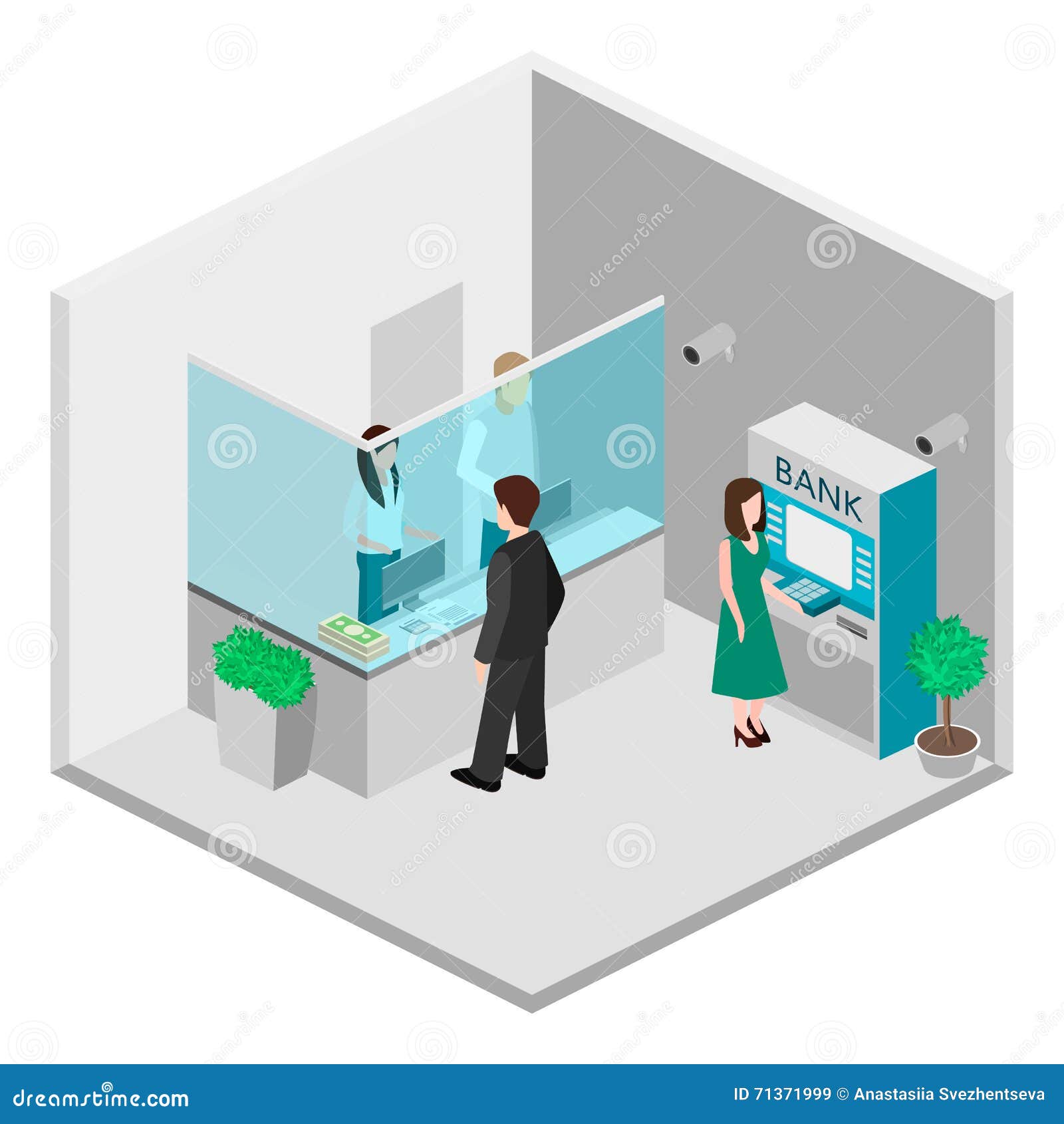 Isometric interior of bank stock illustration. Illustration of icon ...