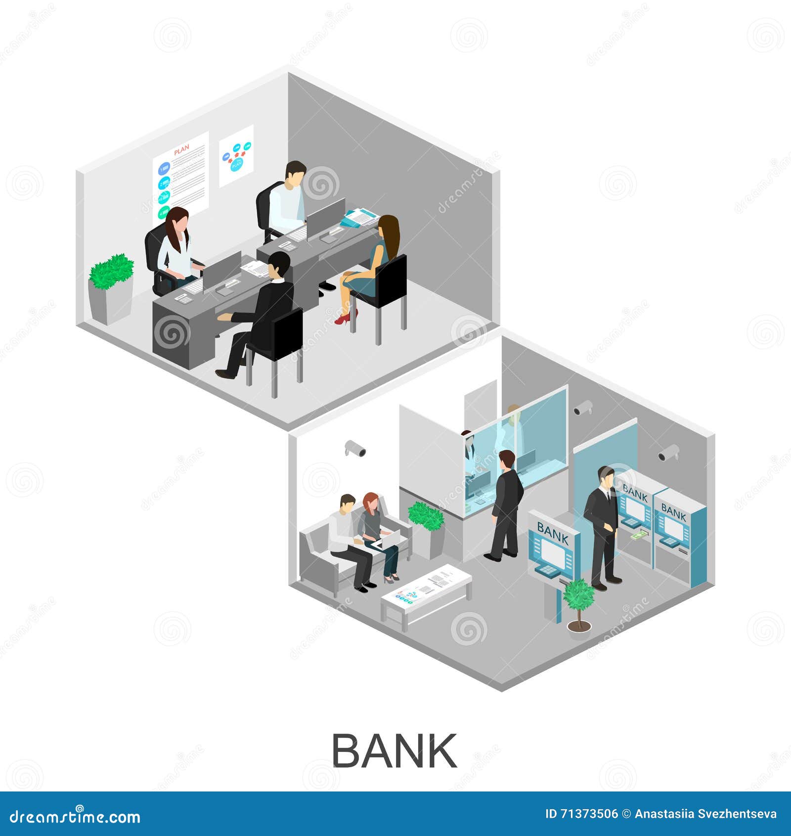 Isometric interior of bank stock illustration. Illustration of abstract ...