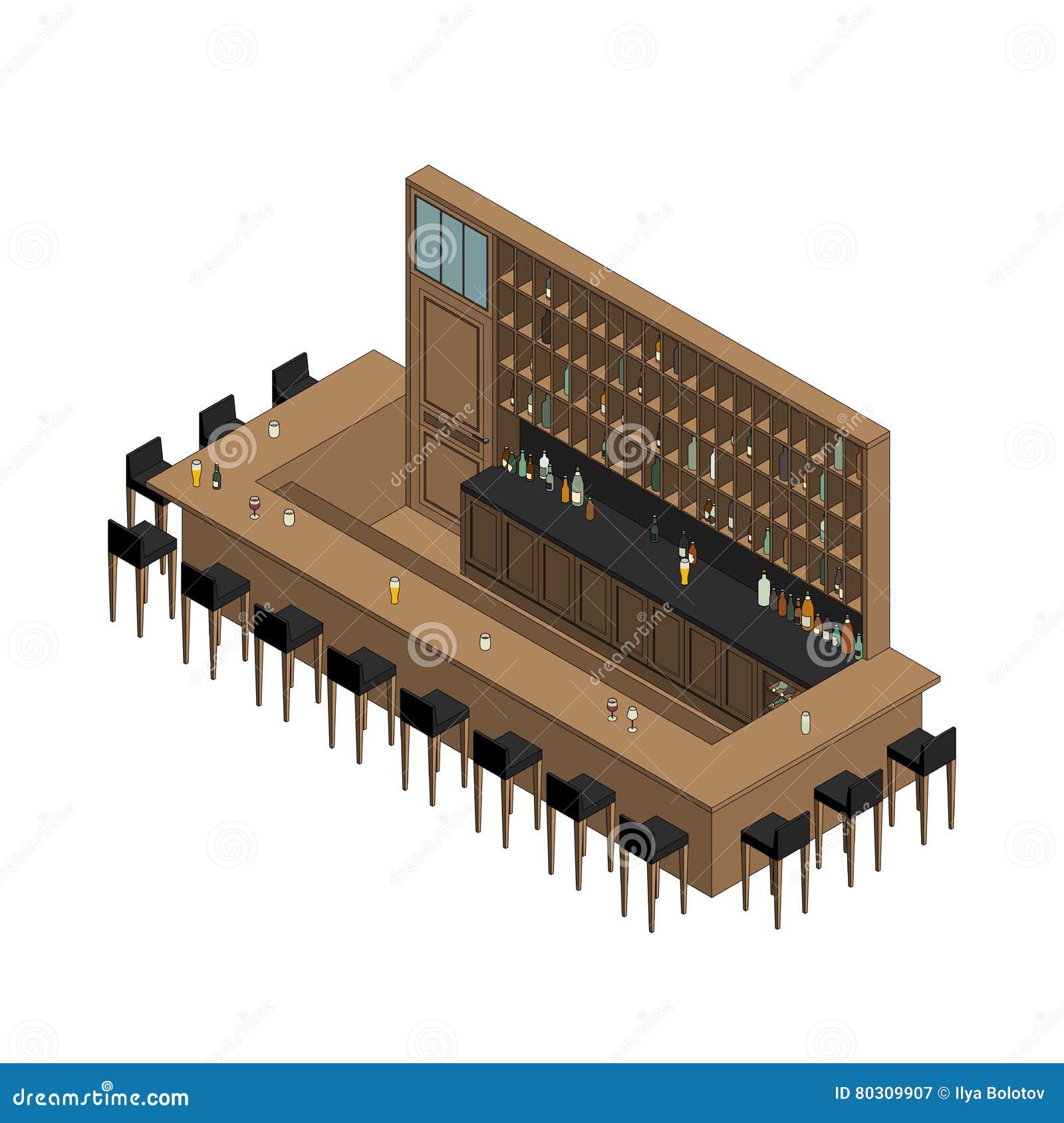 Isometric interior of bar stock vector. Illustration of isometry - 80309907