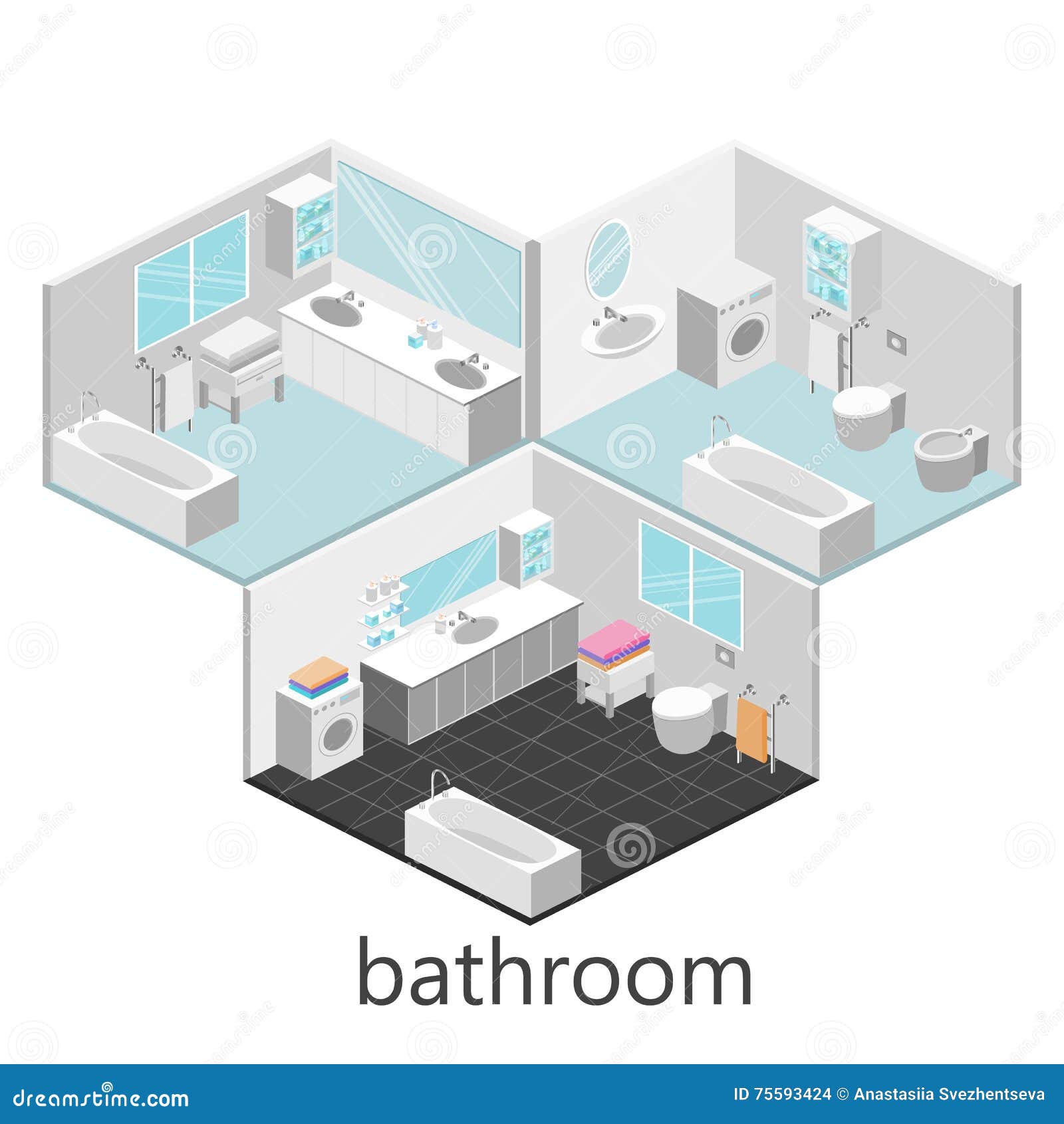 Isometric Interior of Bathroom Stock Vector - Illustration of bath ...