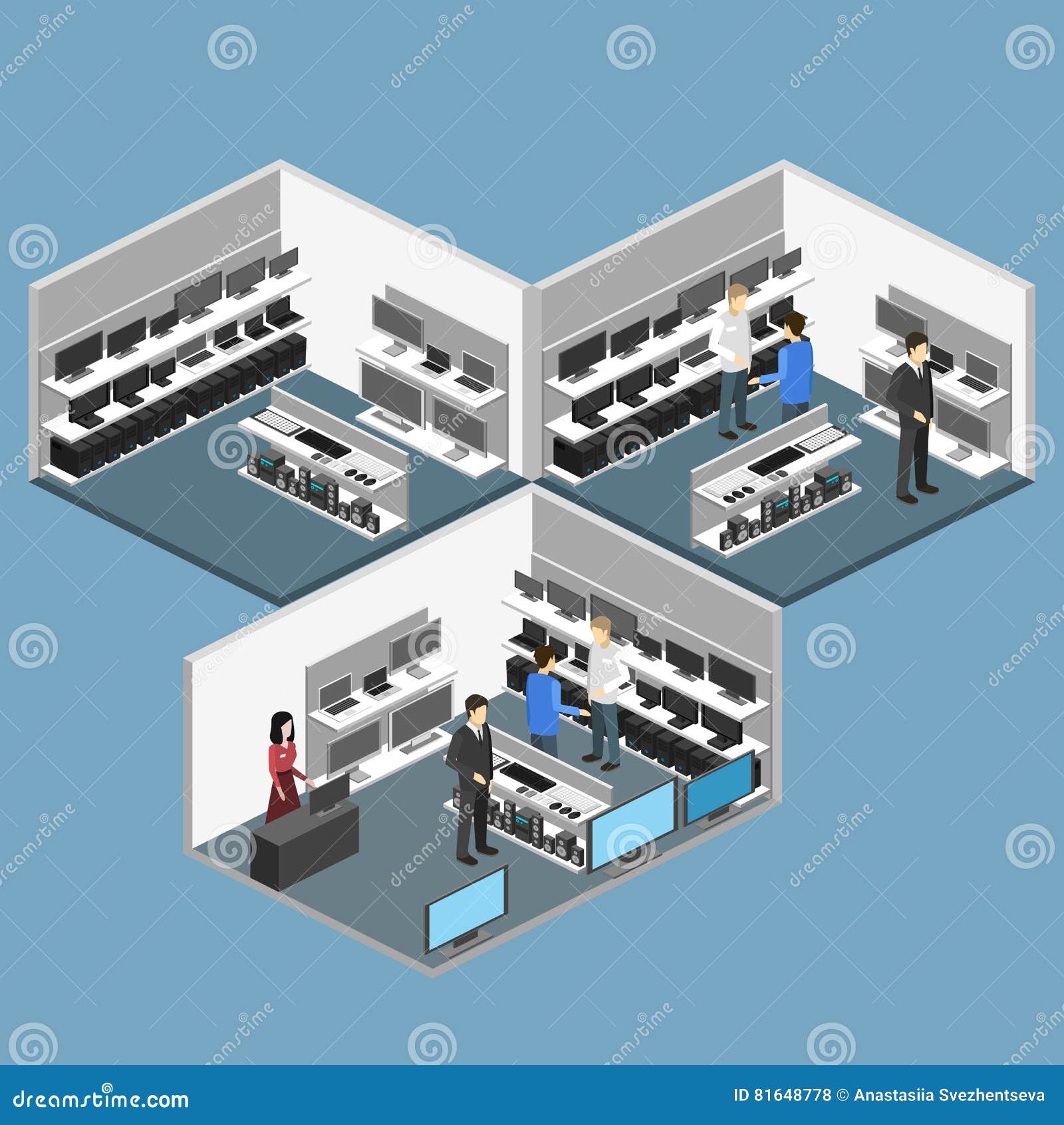 Isometric Interior of Computer Store Stock Illustration - Illustration ...