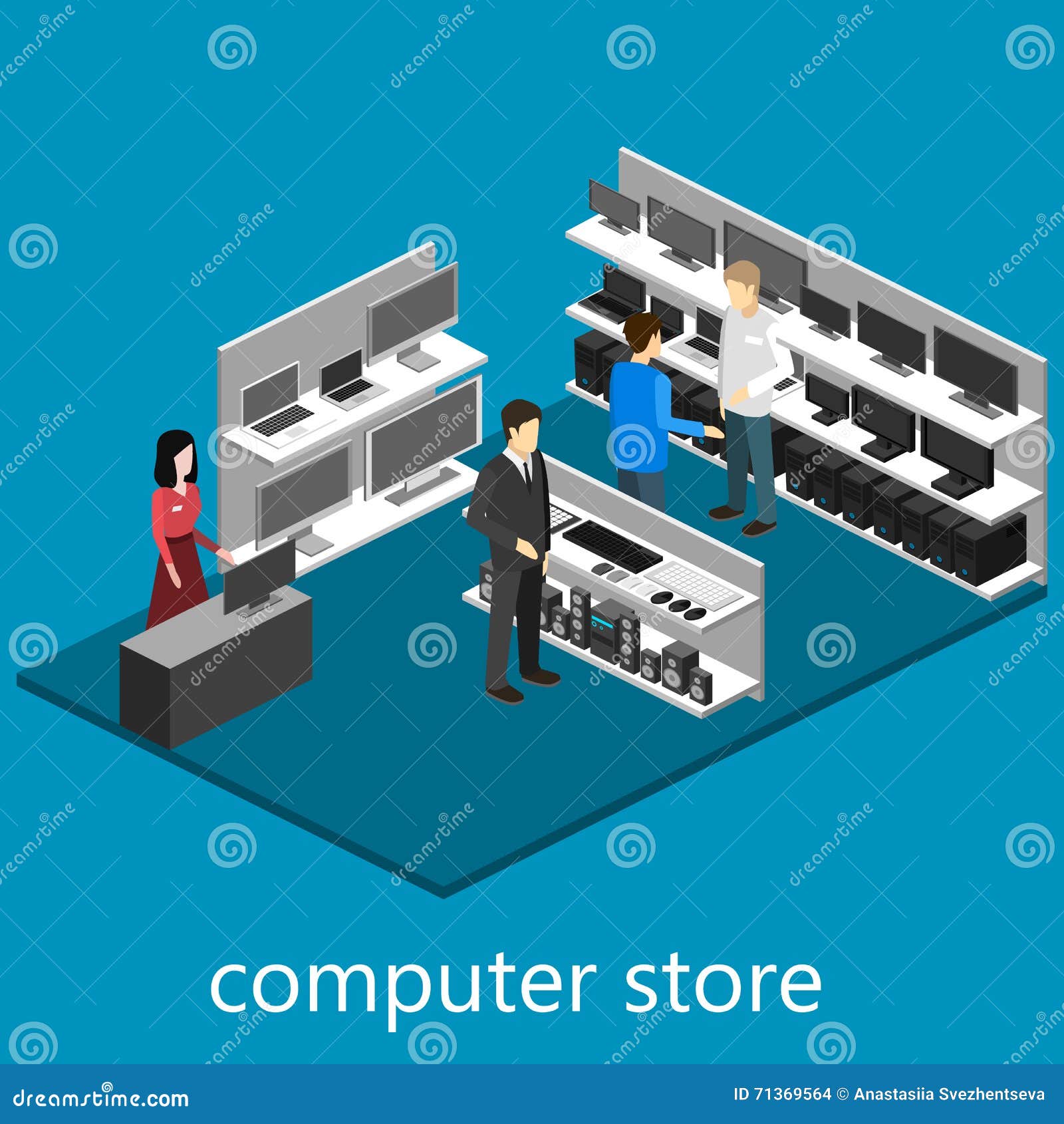 Isometric Interior of Computer Store Stock Illustration - Illustration ...