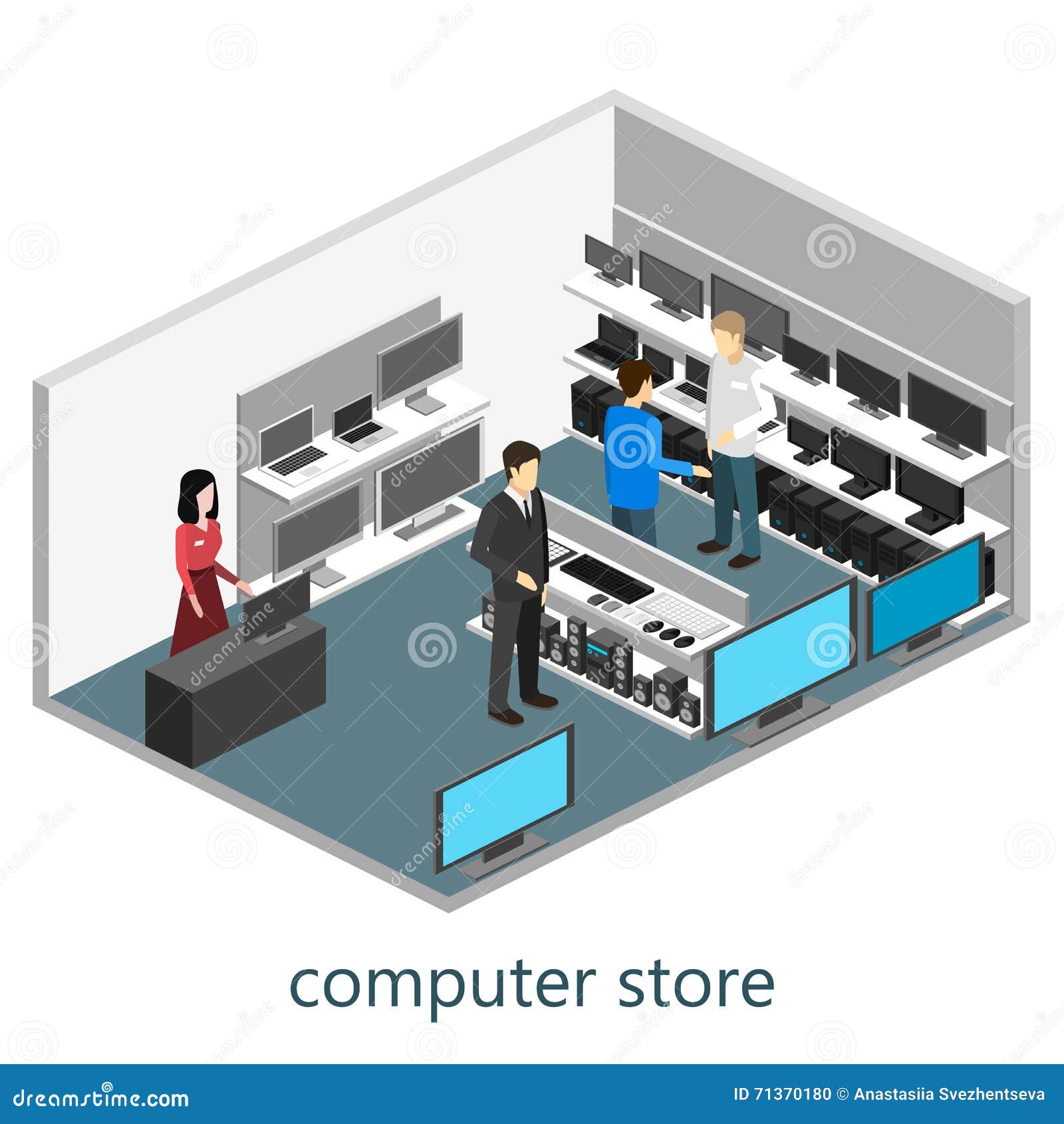 Isometric Interior of Computer Store Stock Illustration - Illustration ...