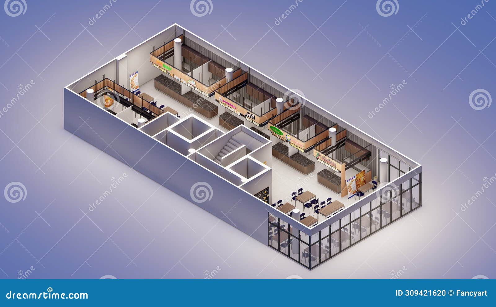 Isometric Interior Design of a Food Court 3d Rendering Stock ...