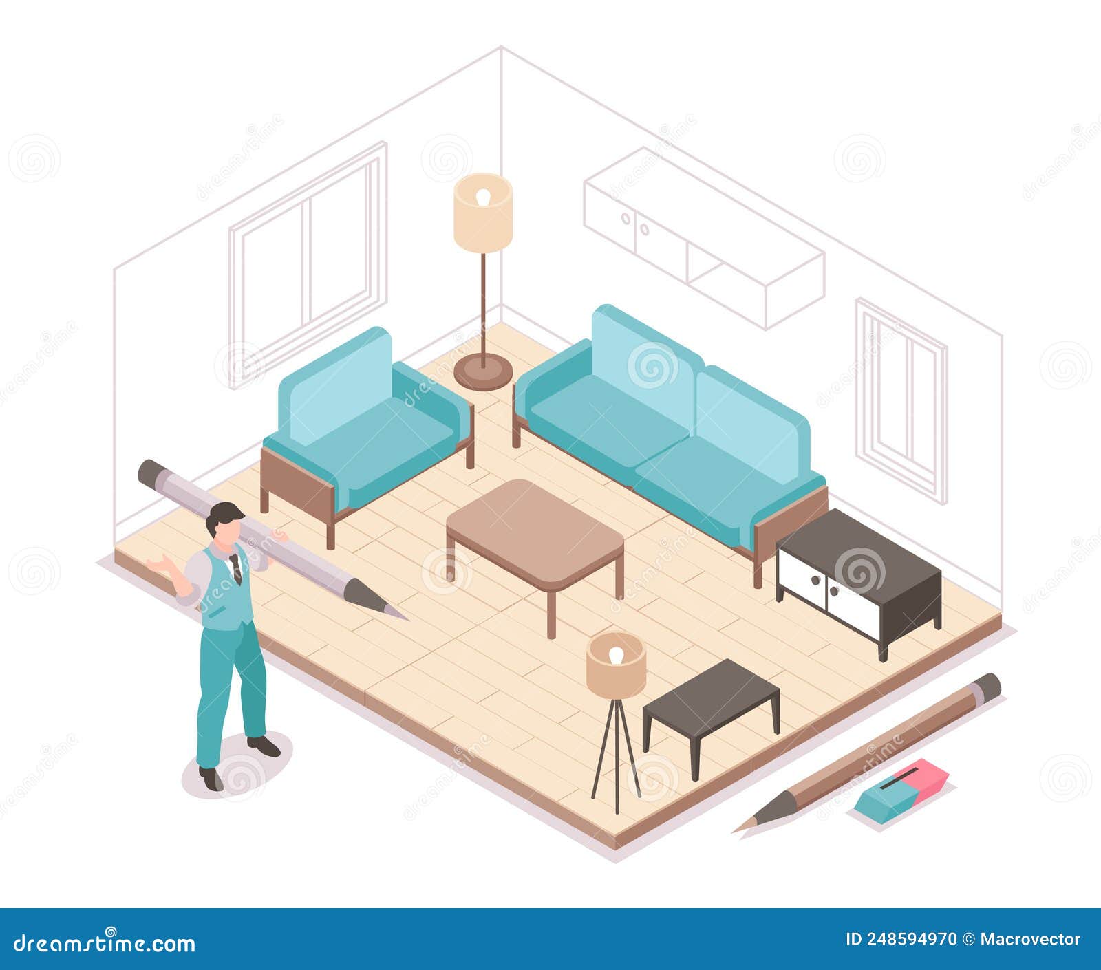 Isometric Interior Design Project Stock Vector - Illustration of view ...