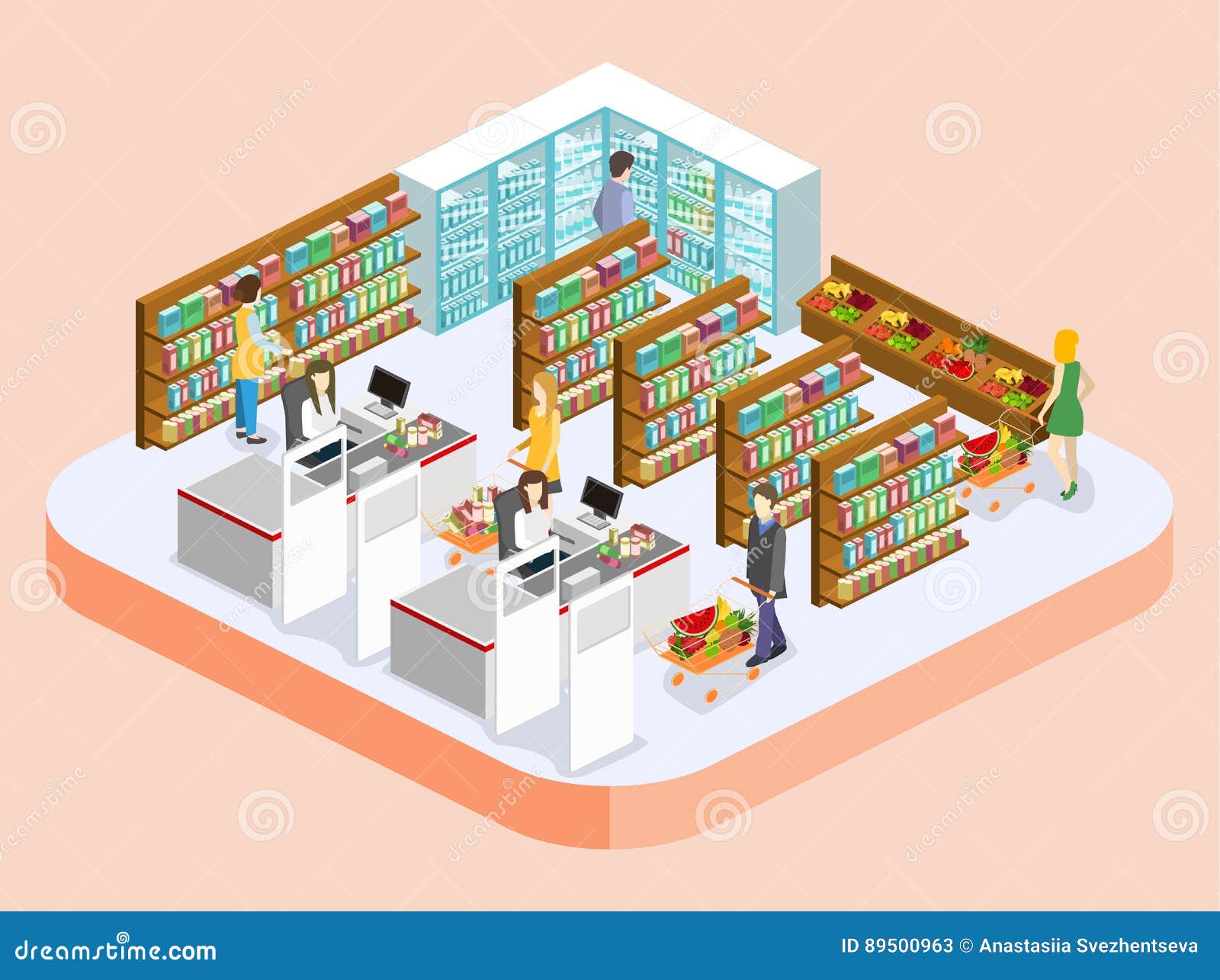 Isometric Interior of Grocery Store. Stock Illustration - Illustration ...
