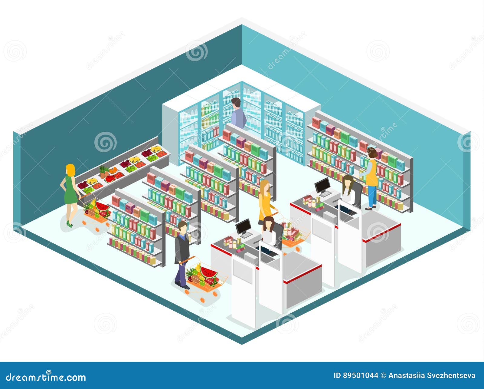 Isometric Interior of Grocery Store. Stock Illustration - Illustration ...