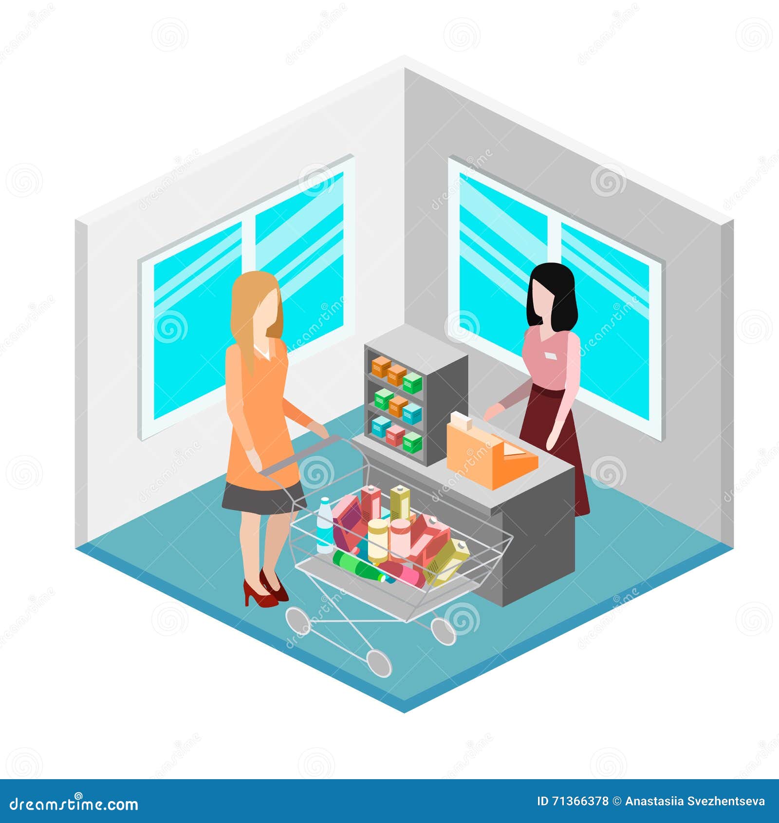 Isometric Interior of Grocery Store. Shopping Mall Flat 3d Isometric ...