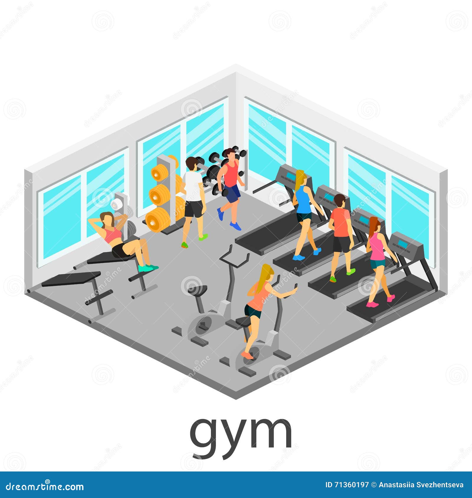 Isometric interior of gym stock vector. Illustration of ball - 71360197
