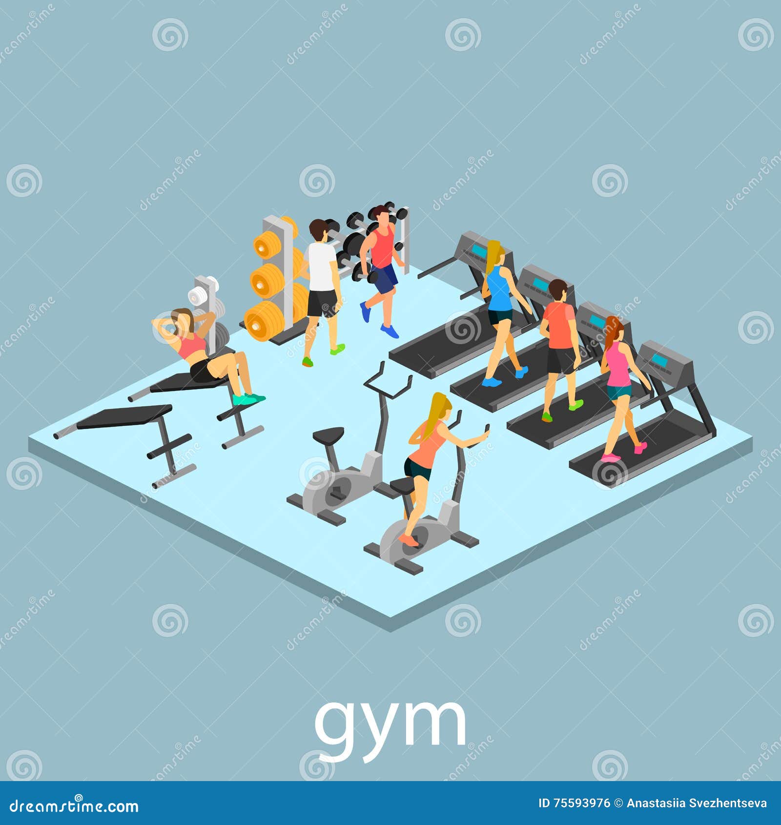 Isometric interior of gym stock vector. Illustration of creative - 75593976
