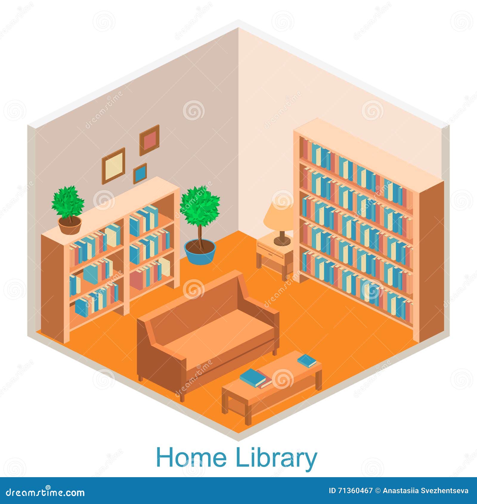 Isometric Interior Home Library Stock Illustration - Illustration of ...
