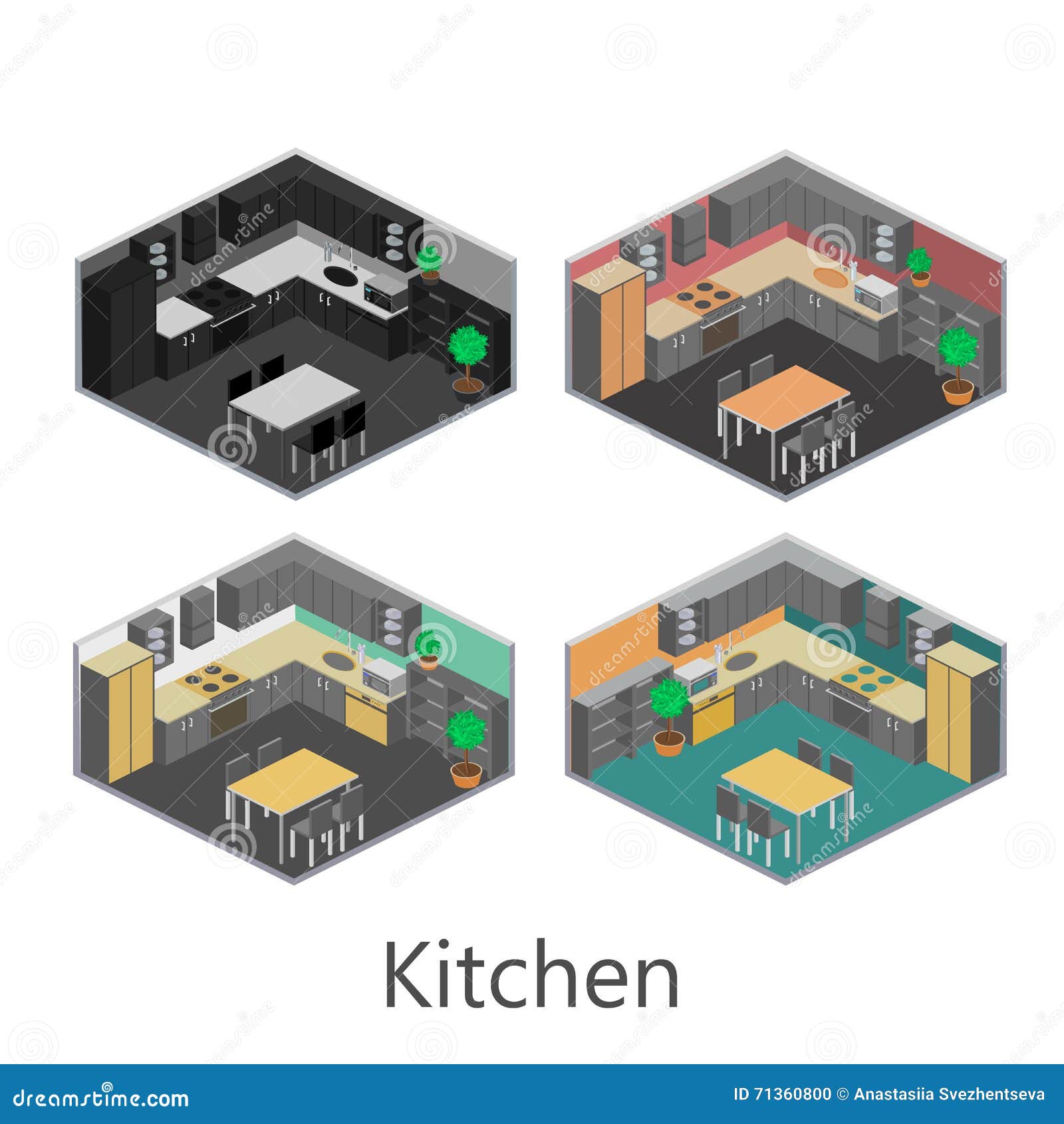 Isometric Interior of Kitchen Stock Illustration - Illustration of ...
