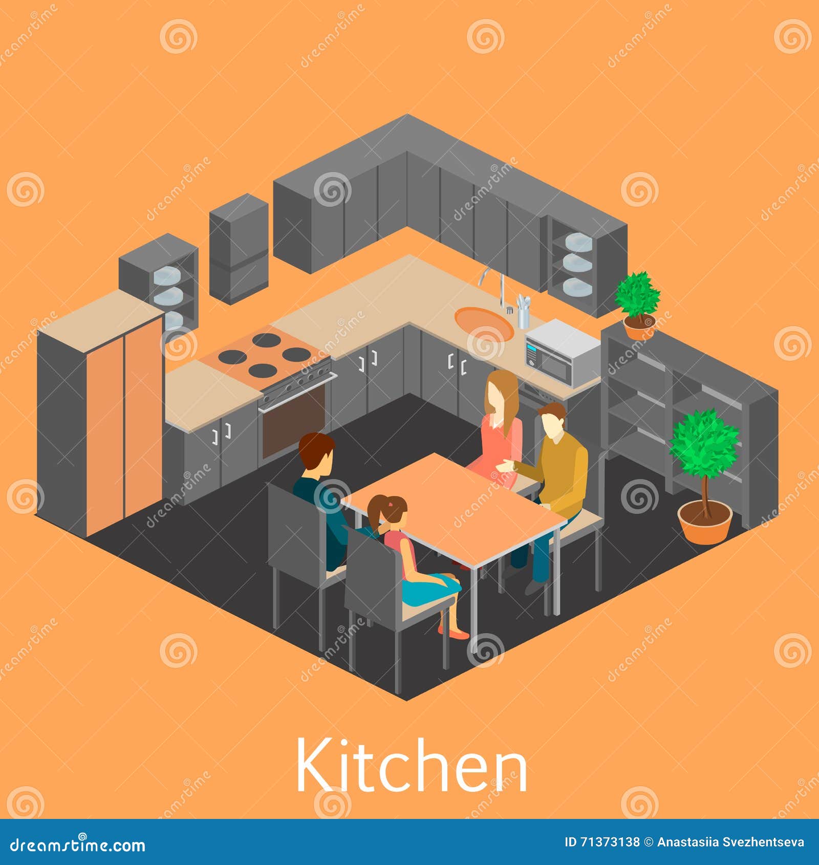 Isometric Interior of Kitchen Stock Illustration - Illustration of ...