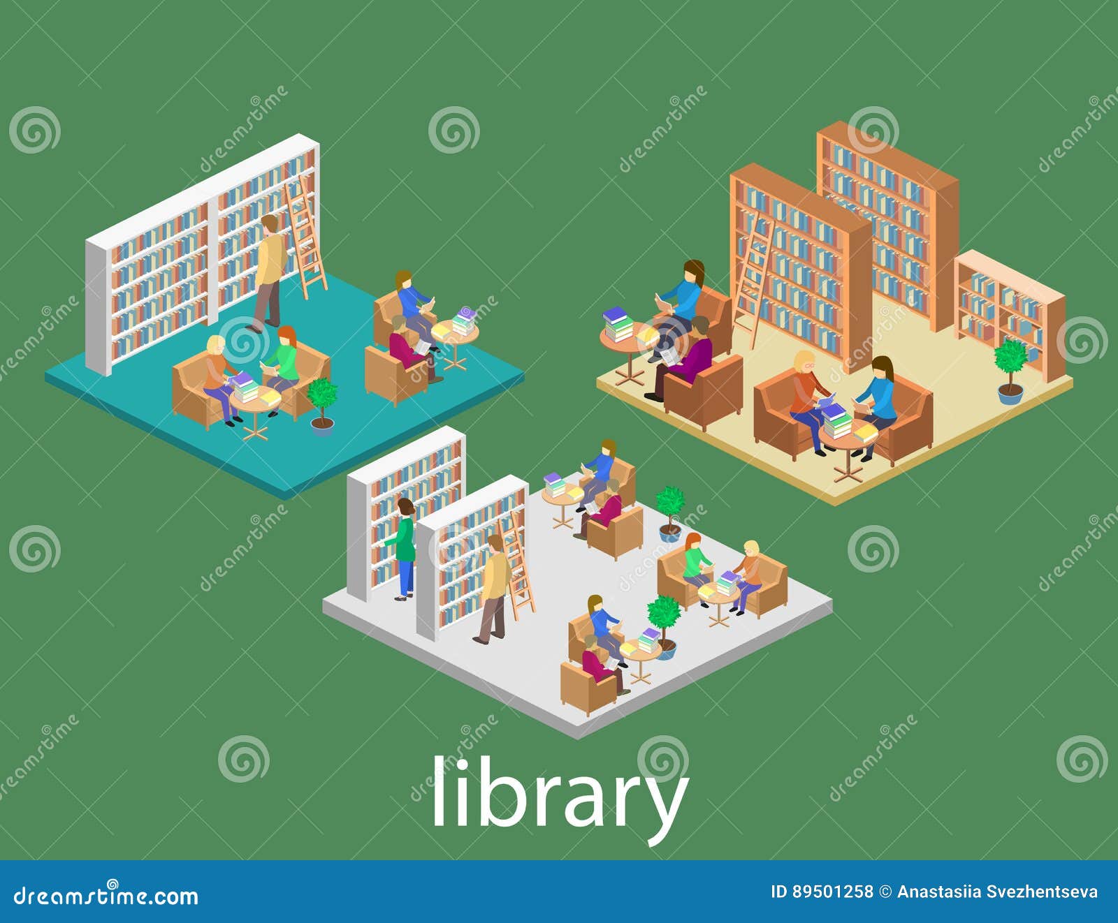 Isometric Interior of Library Stock Illustration - Illustration of ...