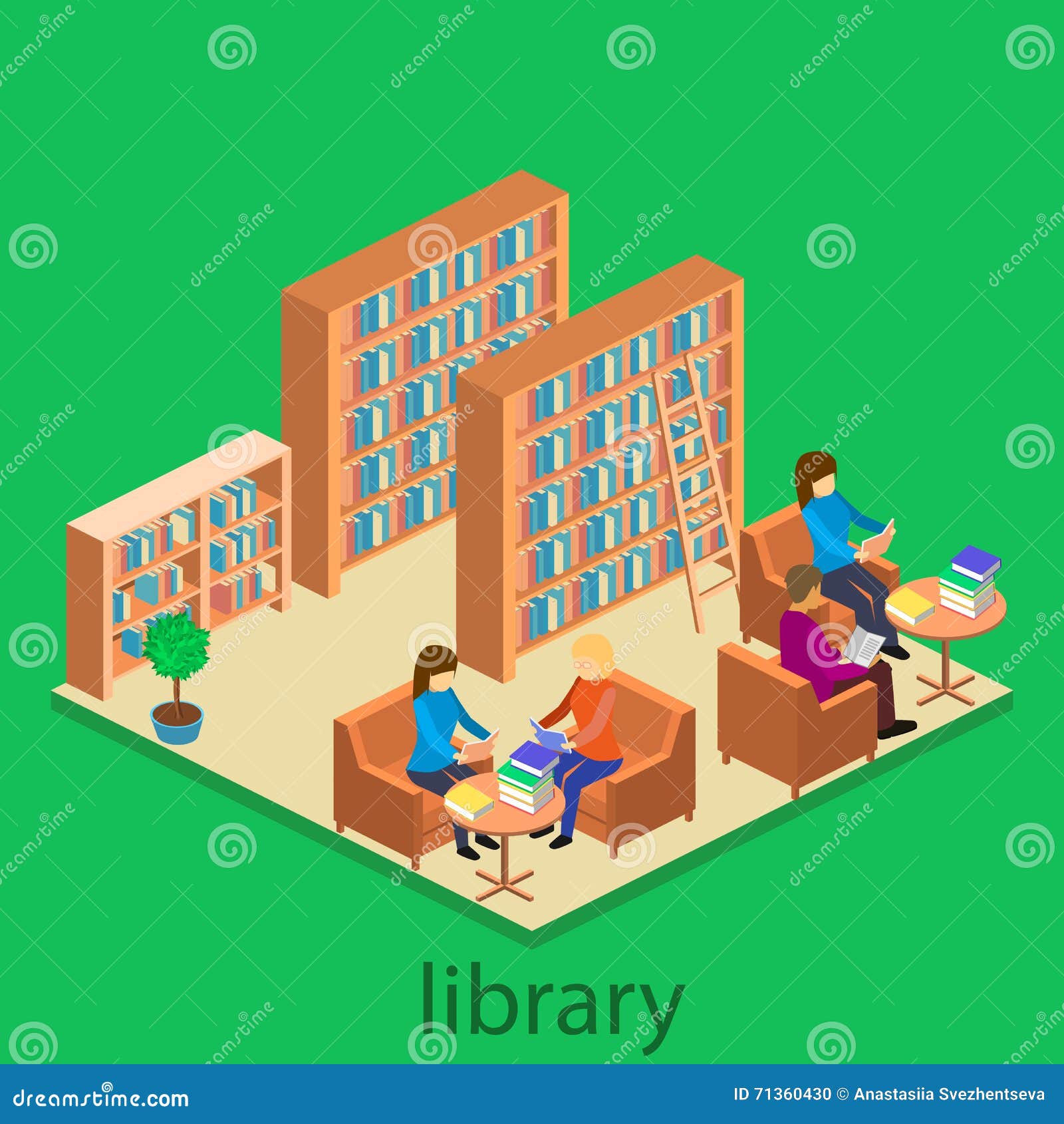Isometric Interior of Library Stock Illustration - Illustration of ...